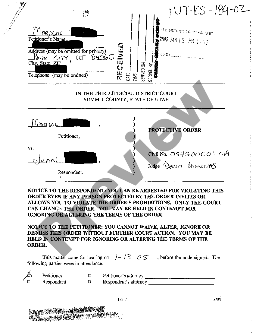 Utah Protective Order Utah Restraining Order Form US Legal Forms