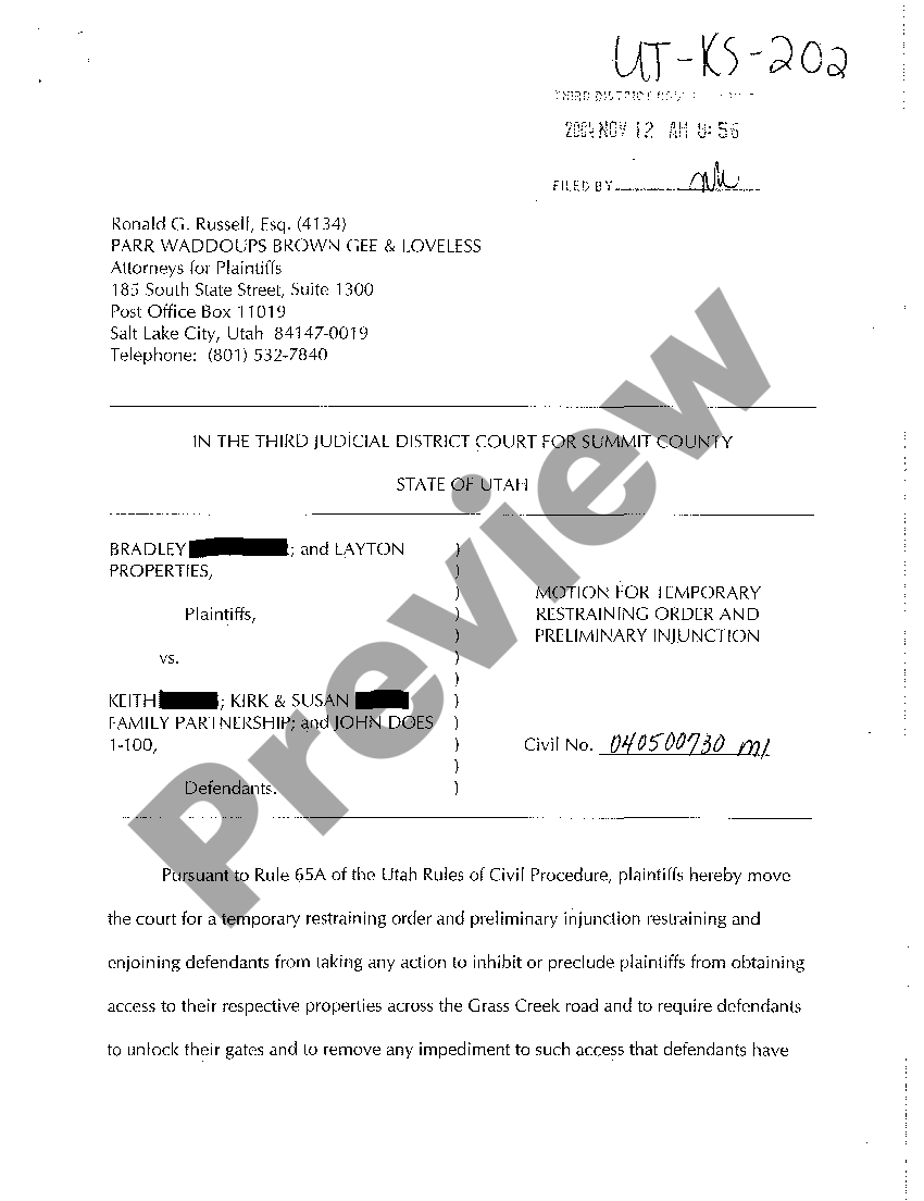 West Jordan Utah Motion For Temporary Restraining Order And Preliminary 