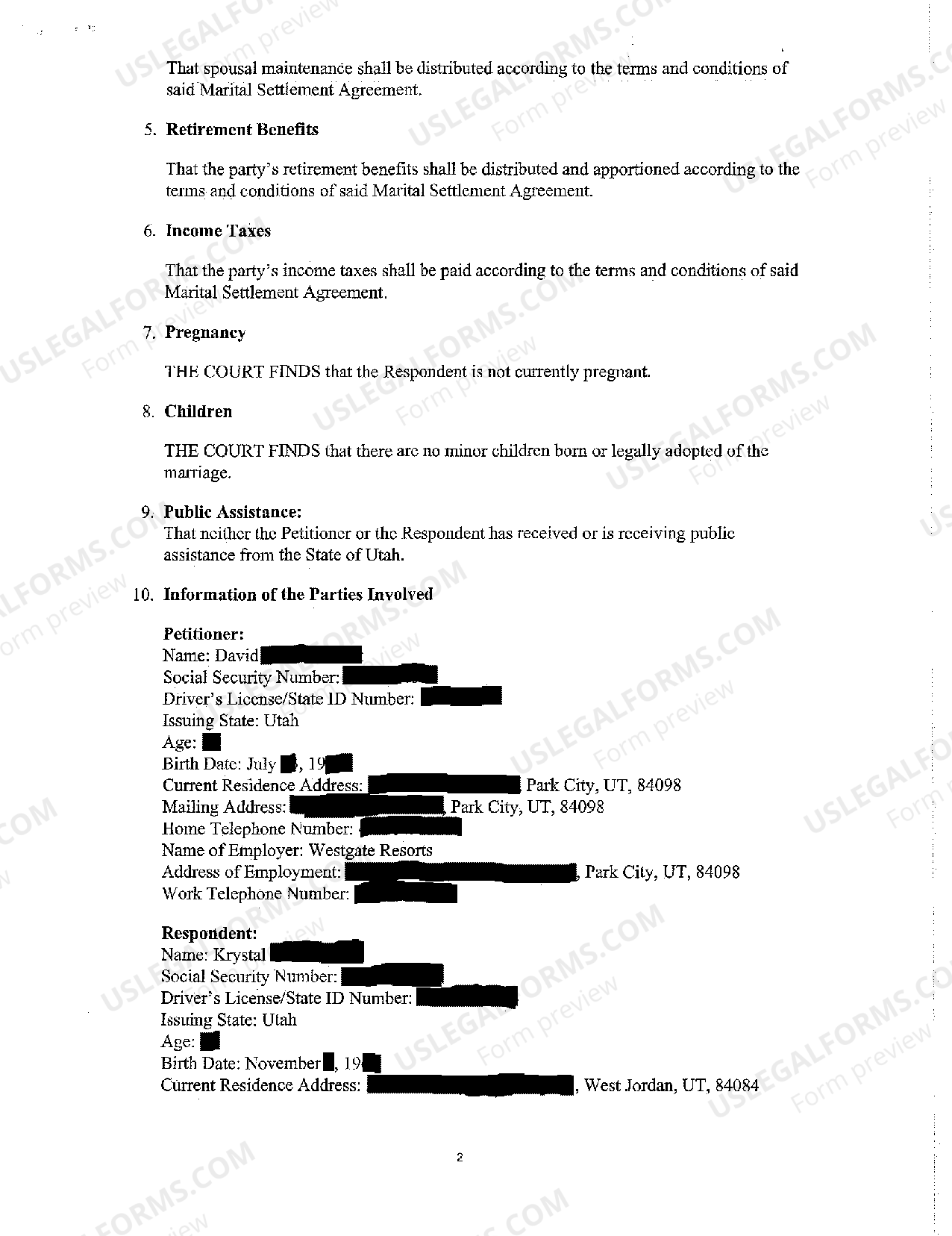 Utah Decree of Divorce and Judgment | US Legal Forms