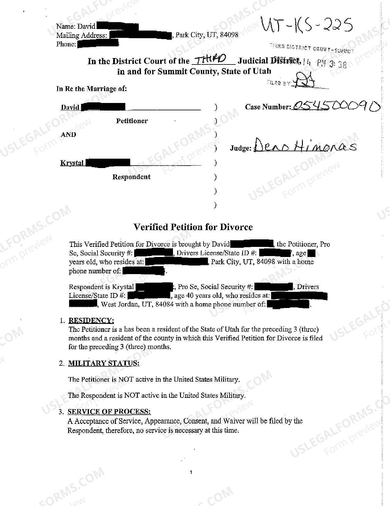 Utah Verified Petition for Divorce - Petition For Divorce | US Legal Forms