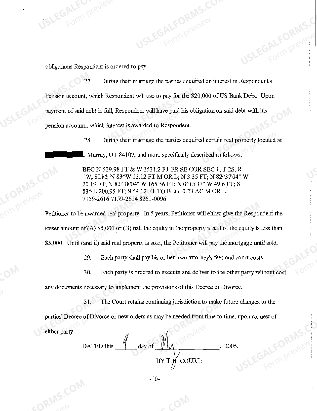 Utah Decree of Divorce and Judgment - Utah Divorce Decree | US Legal Forms