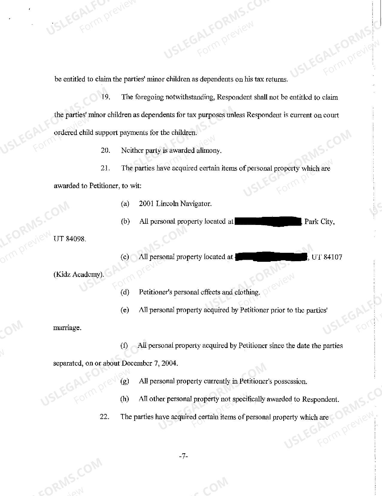 Utah Decree of Divorce and Judgment - Utah Divorce Decree | US Legal Forms