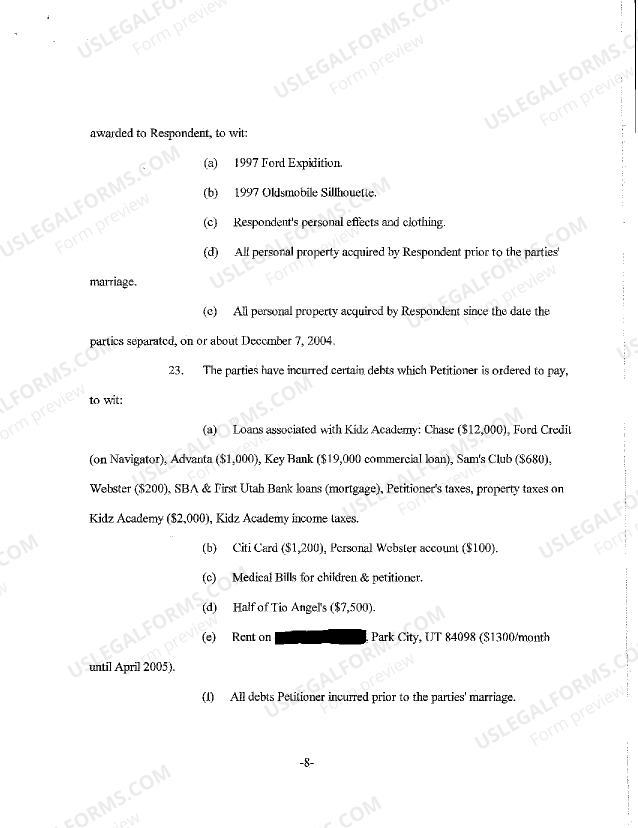 Utah Decree of Divorce and Judgment - Utah Divorce Decree | US Legal Forms