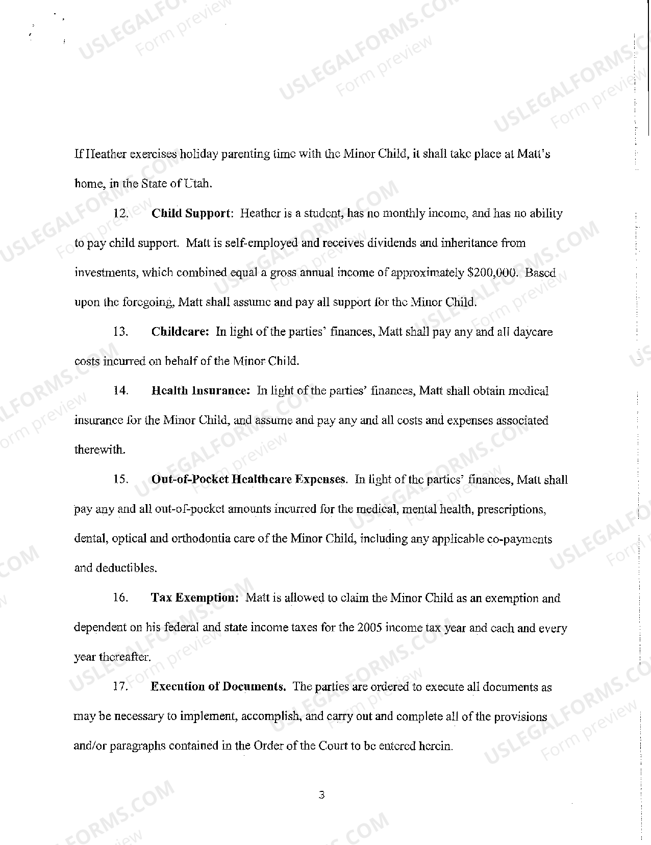 Utah Order Declaring Paternity and Determining Child Custody, Parenting ...