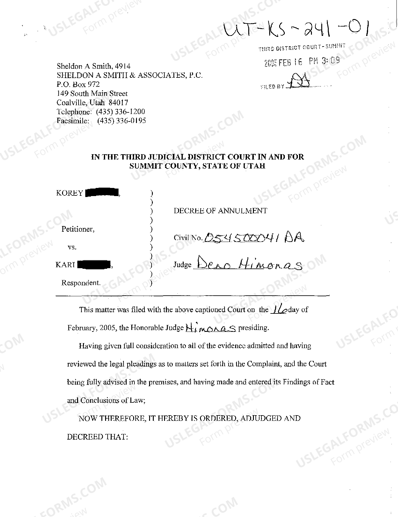 Utah Decree of Annulment | US Legal Forms