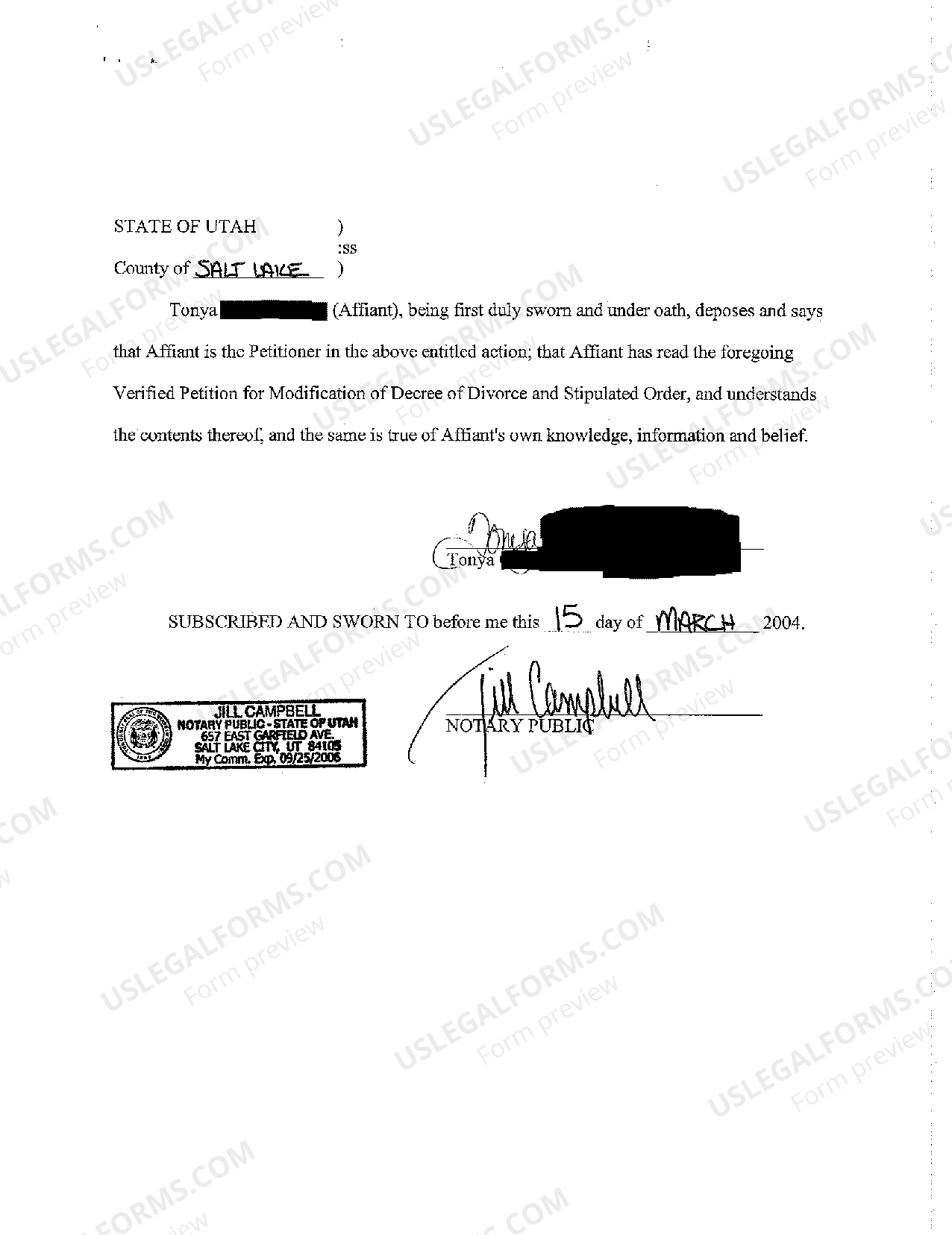 Utah Verified Petition for Modification or Amendment of Decree of Divorce and Stipulated Order ...