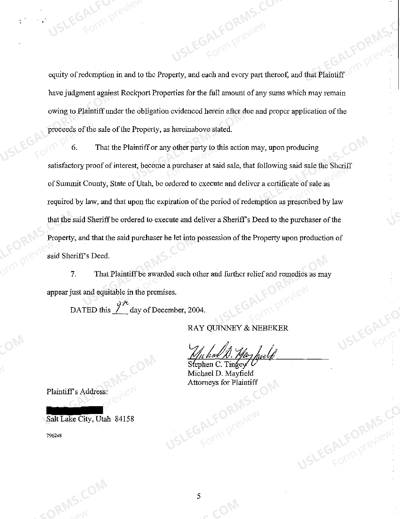 Utah Complaint for Judicial Foreclosure | US Legal Forms