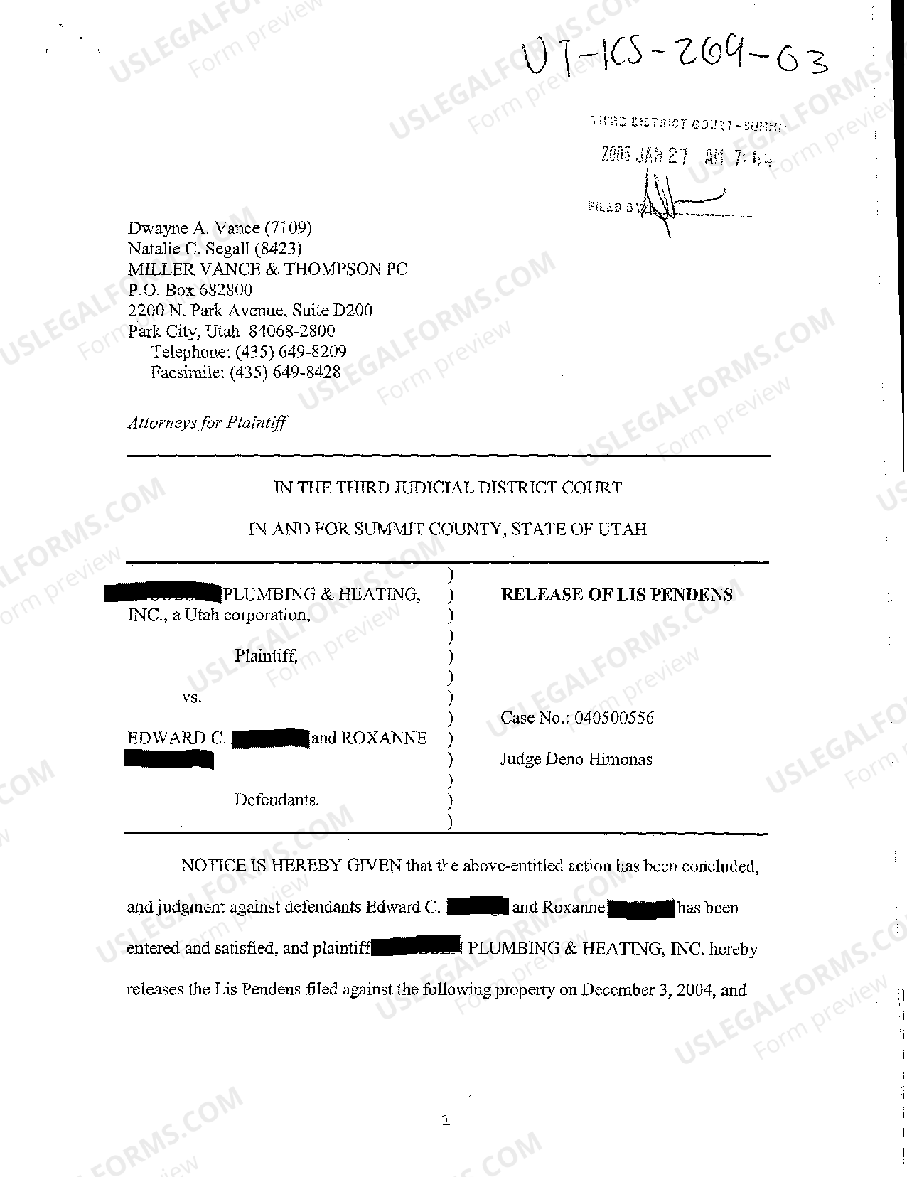 Utah Release of Lis Pendens - Lis Pendens Utah | US Legal Forms