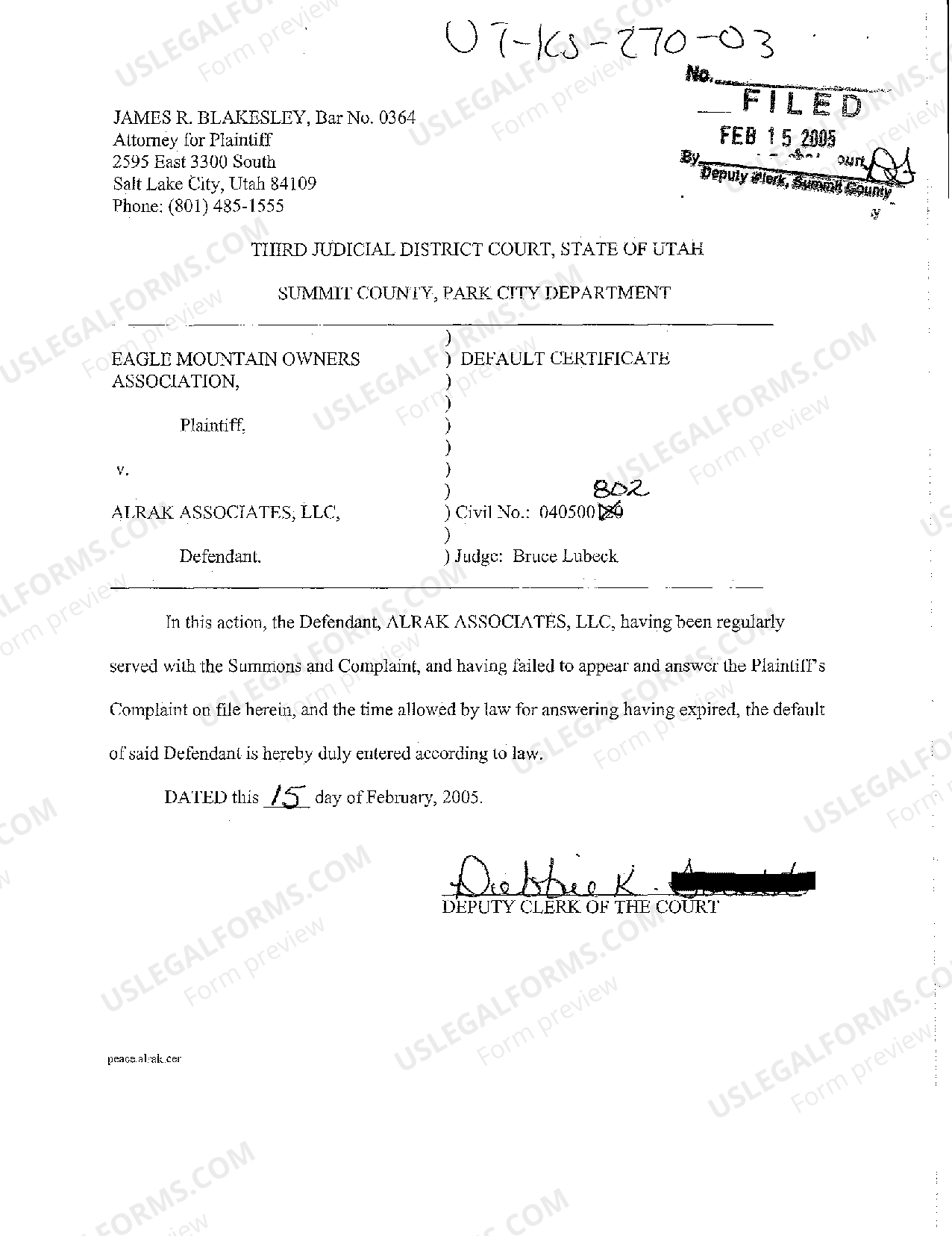 Utah Default Certificate | US Legal Forms