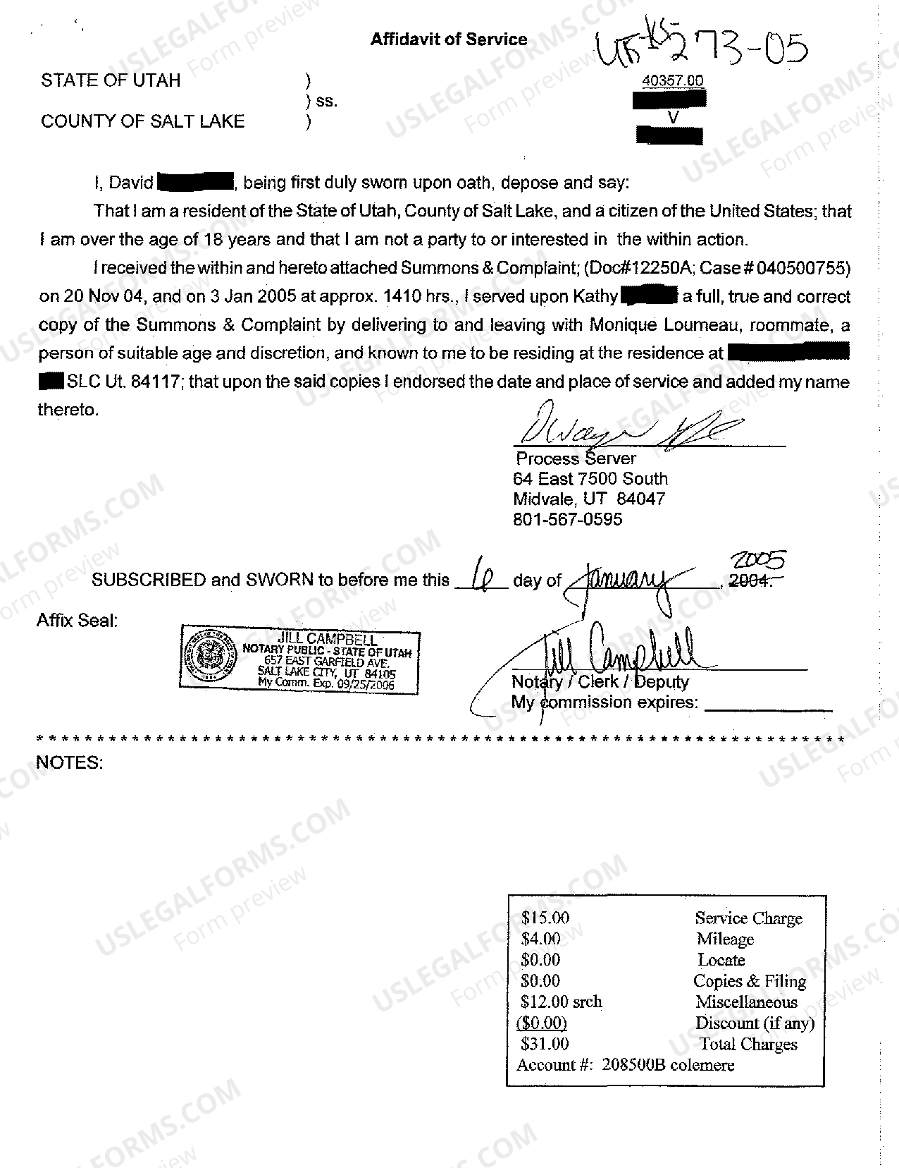 Utah Affidavit of Service | US Legal Forms