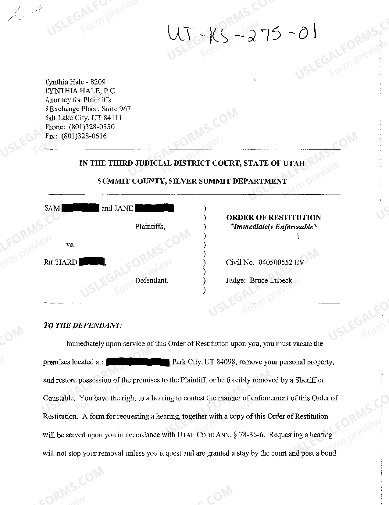 Utah Order of Restitution | US Legal Forms