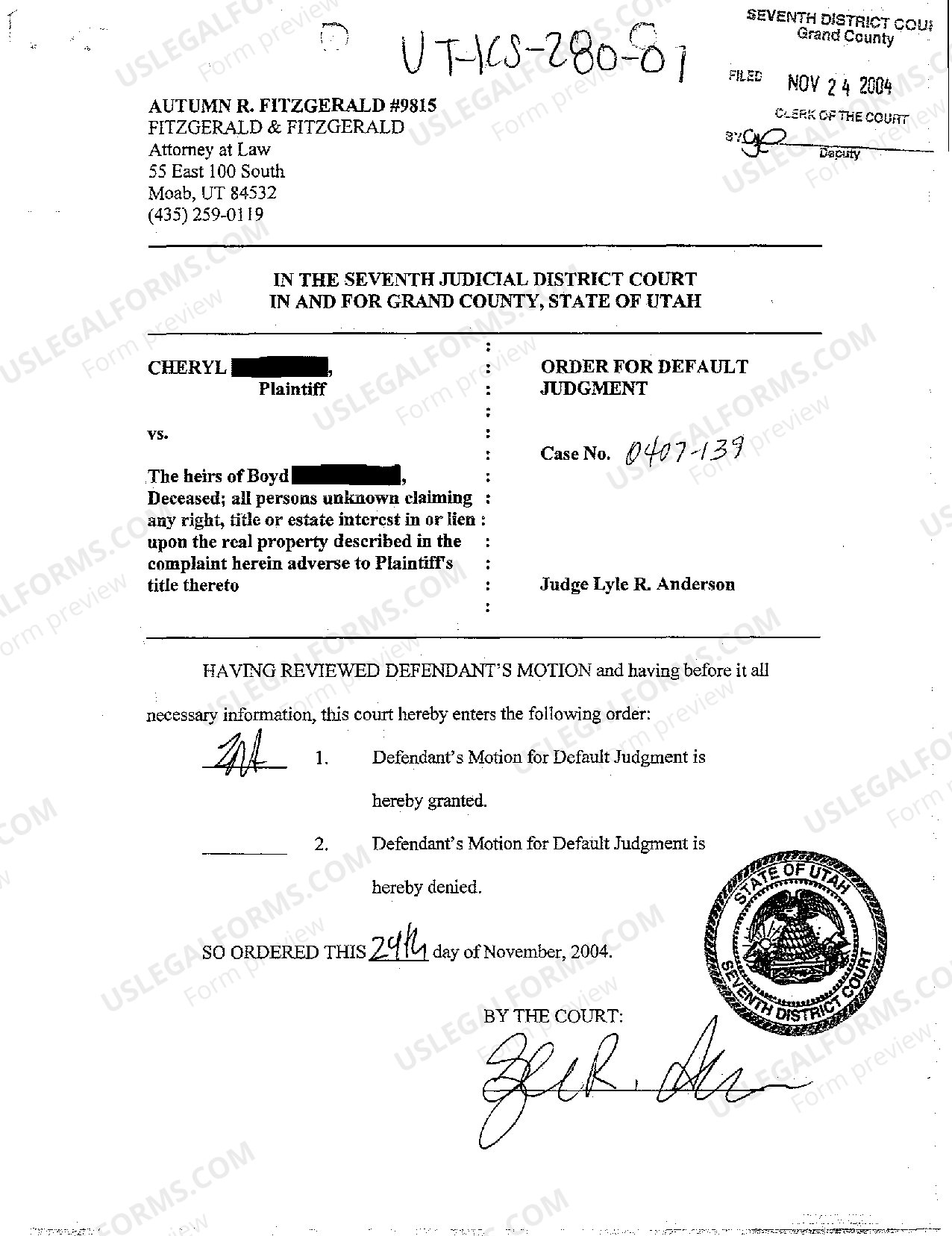 Utah Order For Default Judgment | US Legal Forms