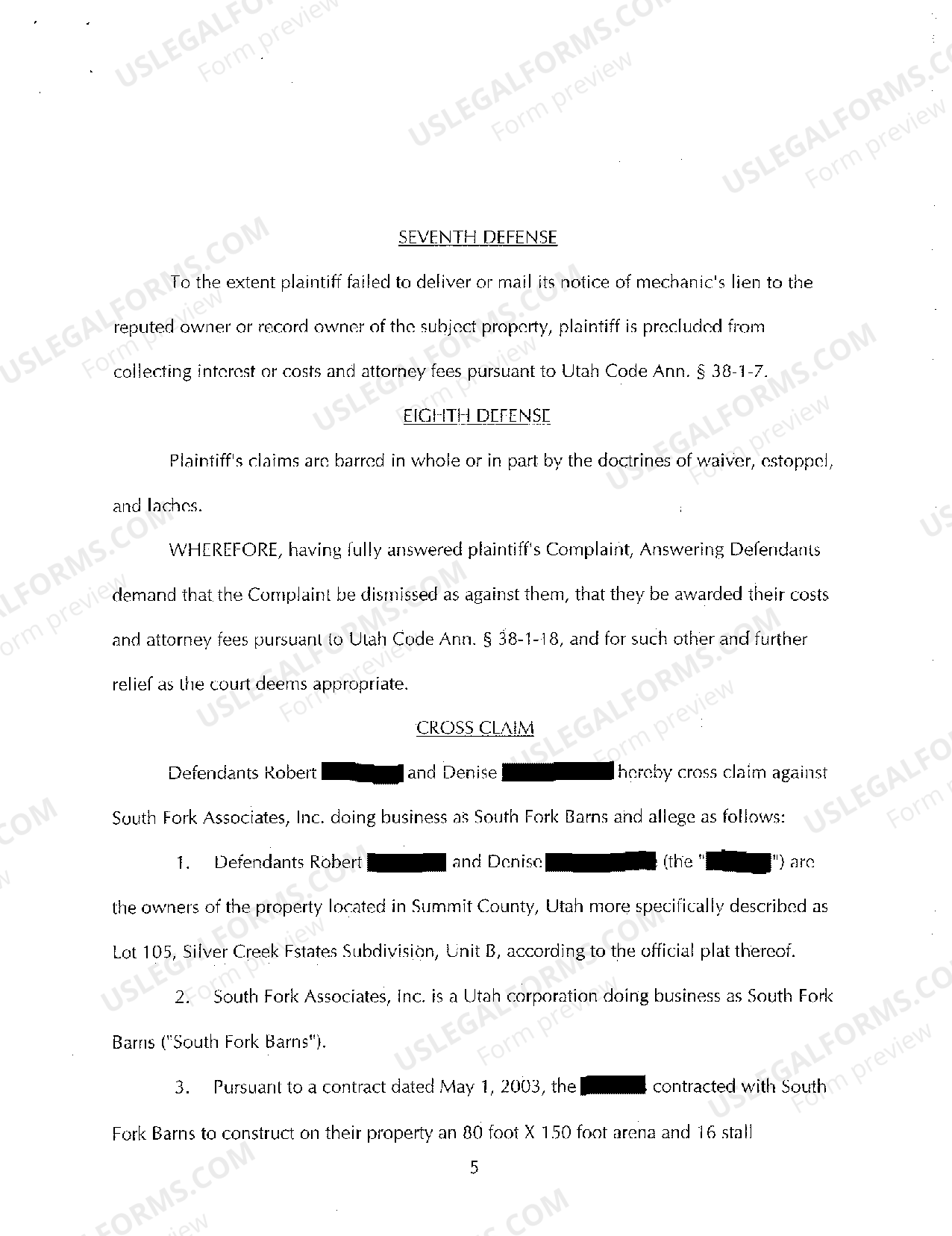 Utah Answer and Cross Claim | US Legal Forms