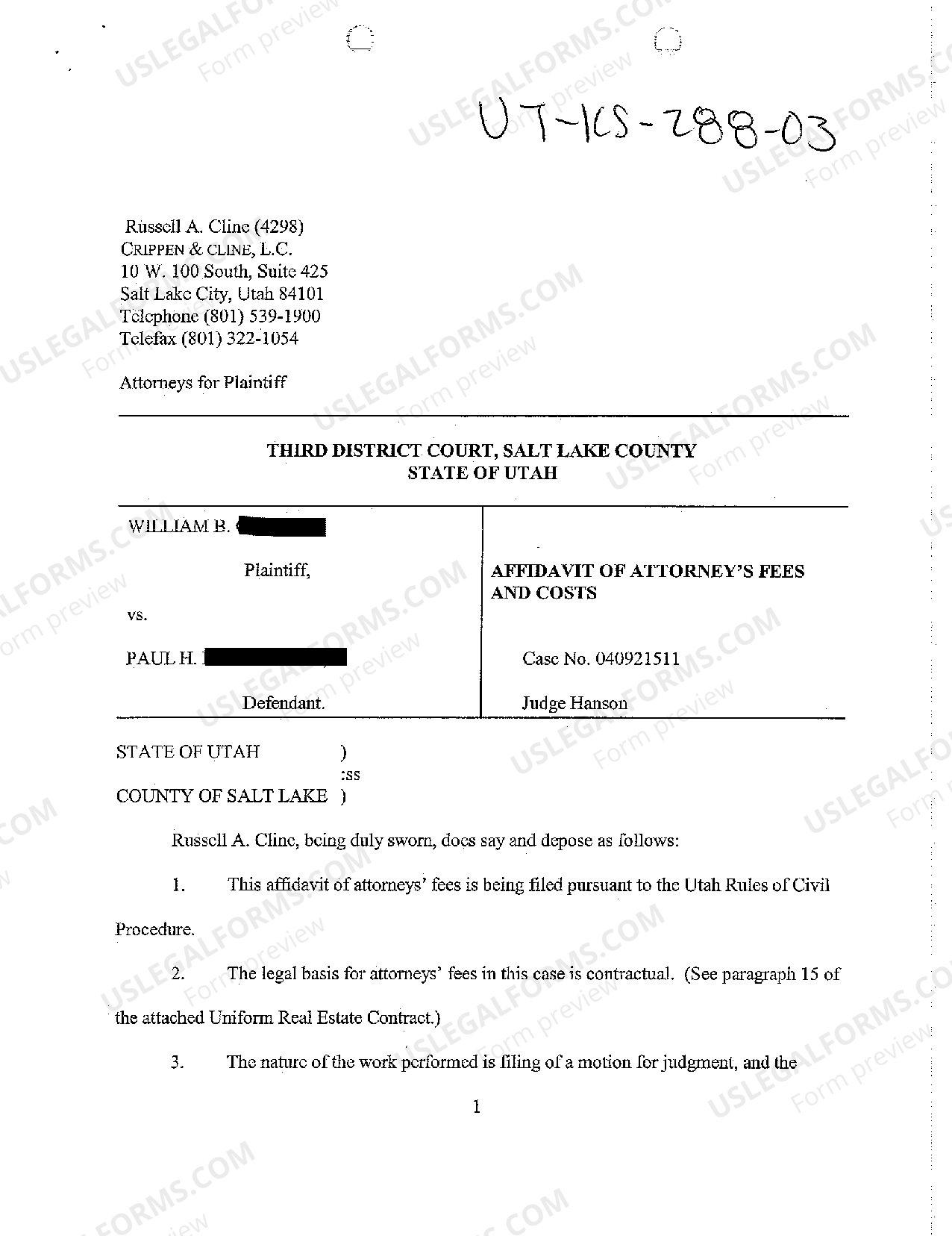 Utah Affidavit of Attorney's Fees and Costs | US Legal Forms