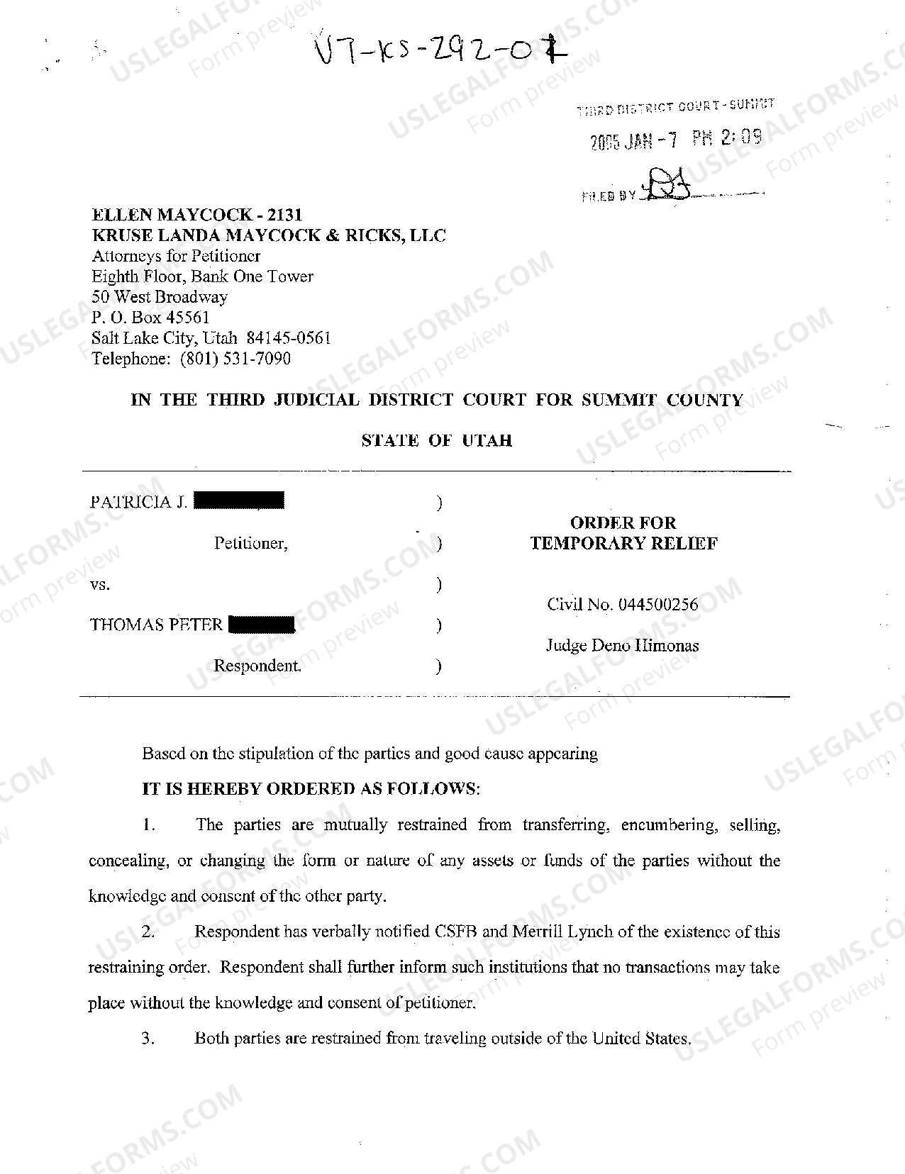 Utah Order For Temporary Relief | US Legal Forms