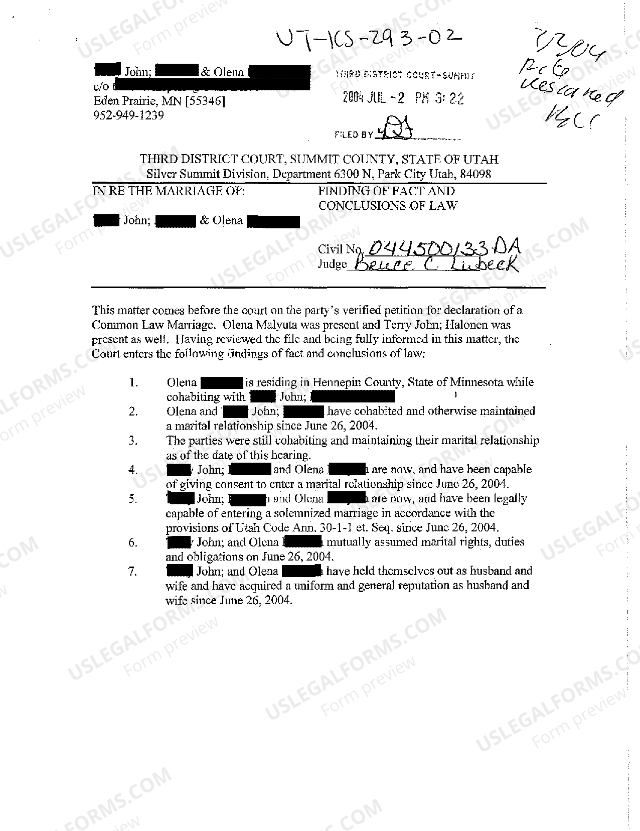 Utah Finding of Fact and Conclusions of Law | US Legal Forms