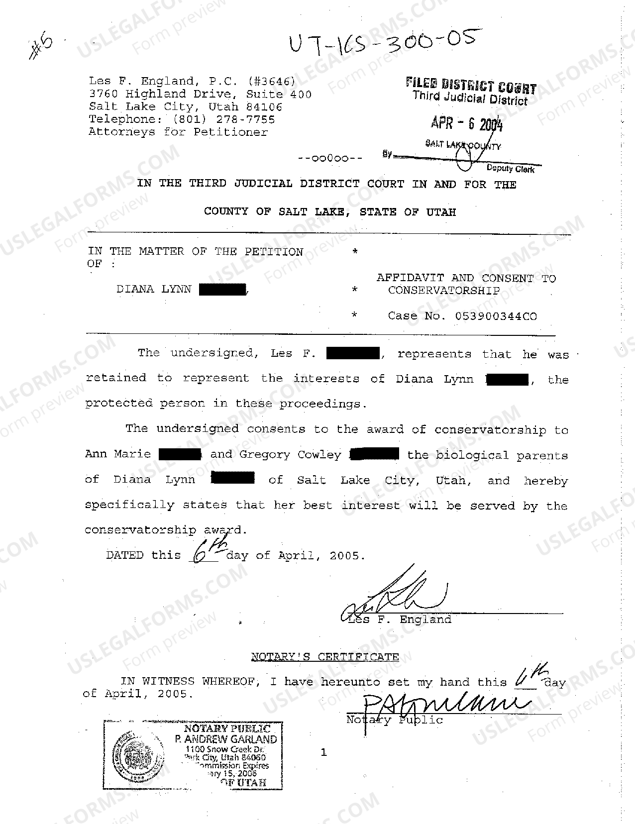 Utah Affidavit and Consent To Conservatorship | US Legal Forms