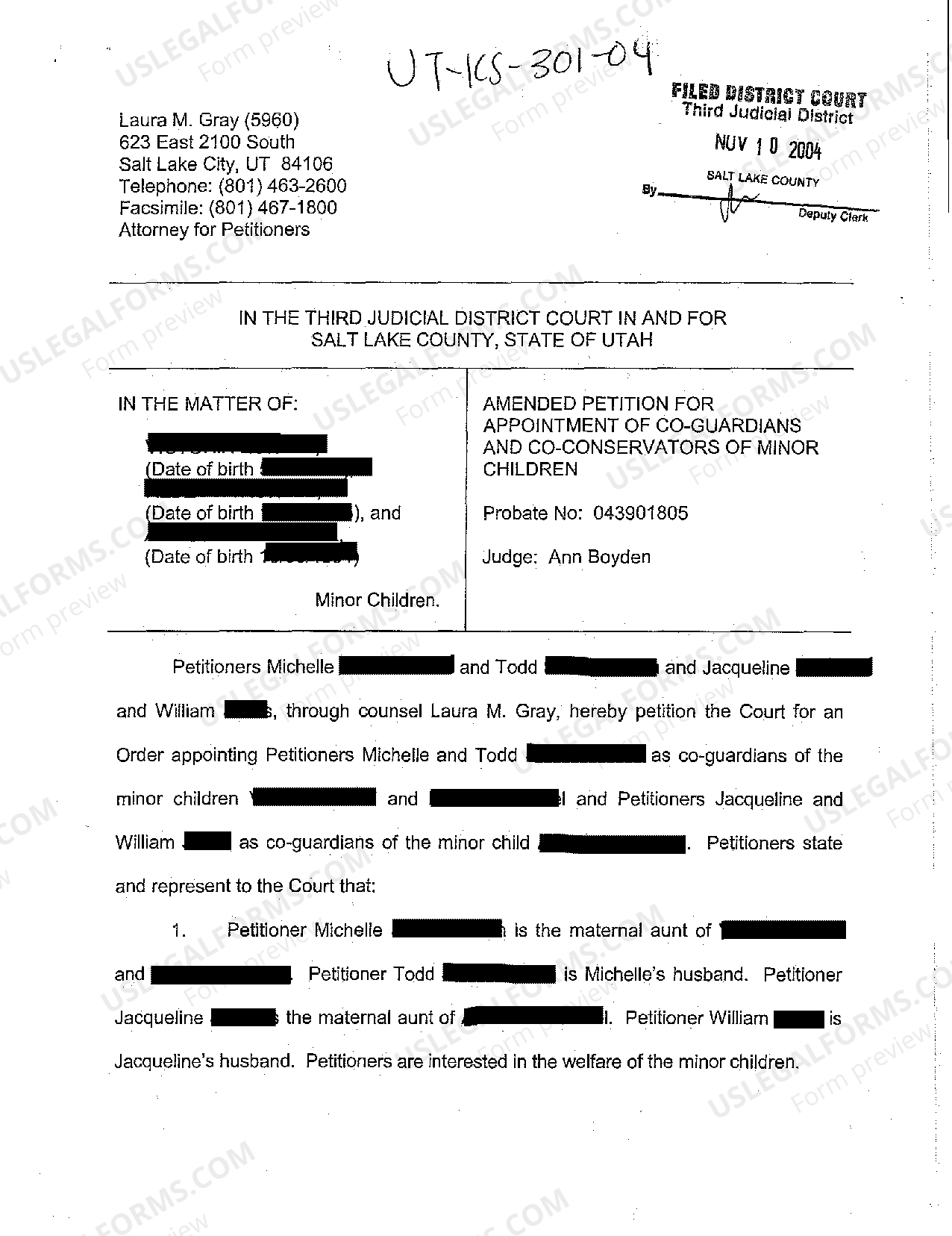 Utah Amended Petition For Appointment of Co-Guardians and Co ...