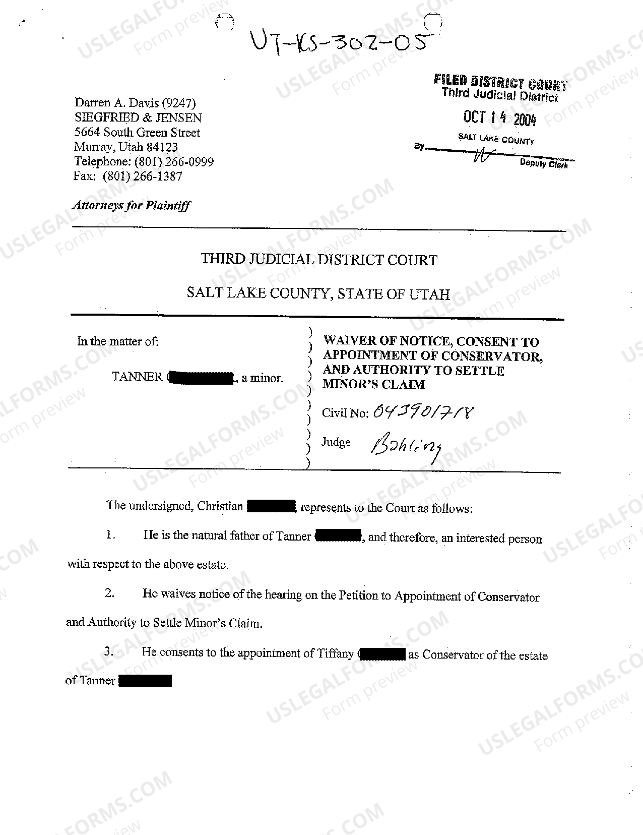 Utah Waiver of Notice, Consent To Appointment of Conservator, and ...
