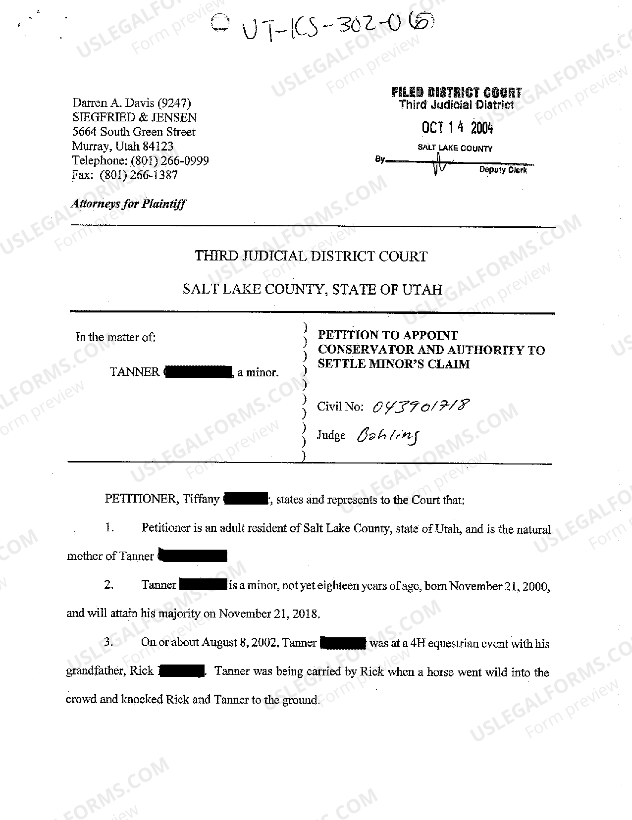 Utah Petition To Appoint Conservator and Authority To Settle Minor's ...