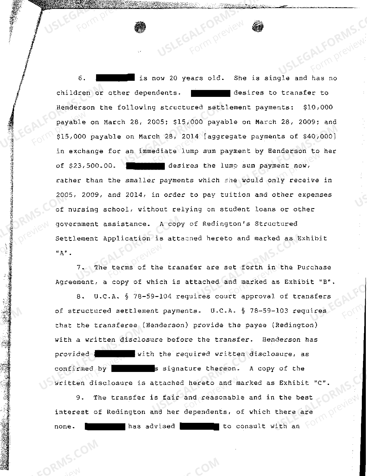 Utah Application For Approval In Advance of Transfer of Structured ...