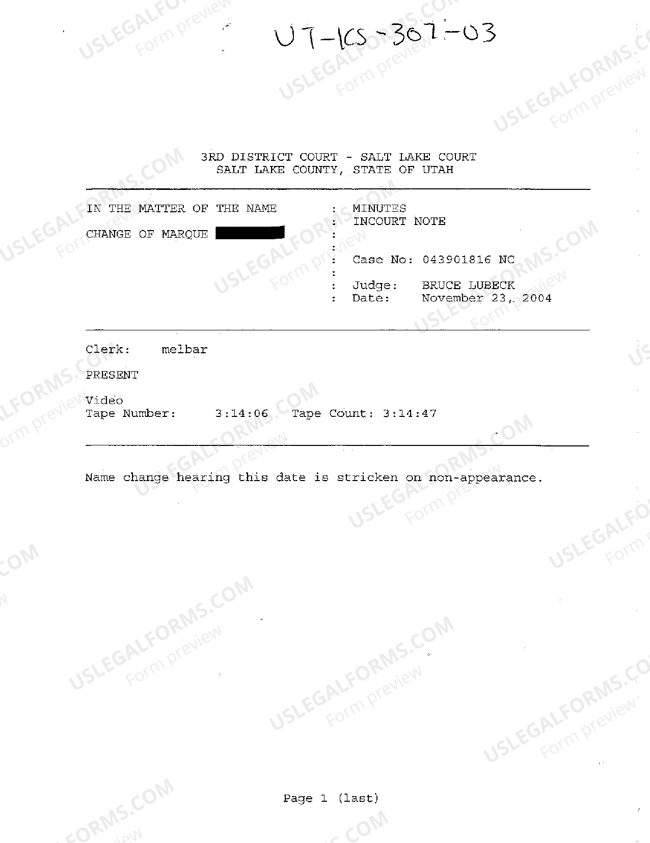 Utah Minutes In Court Note | US Legal Forms