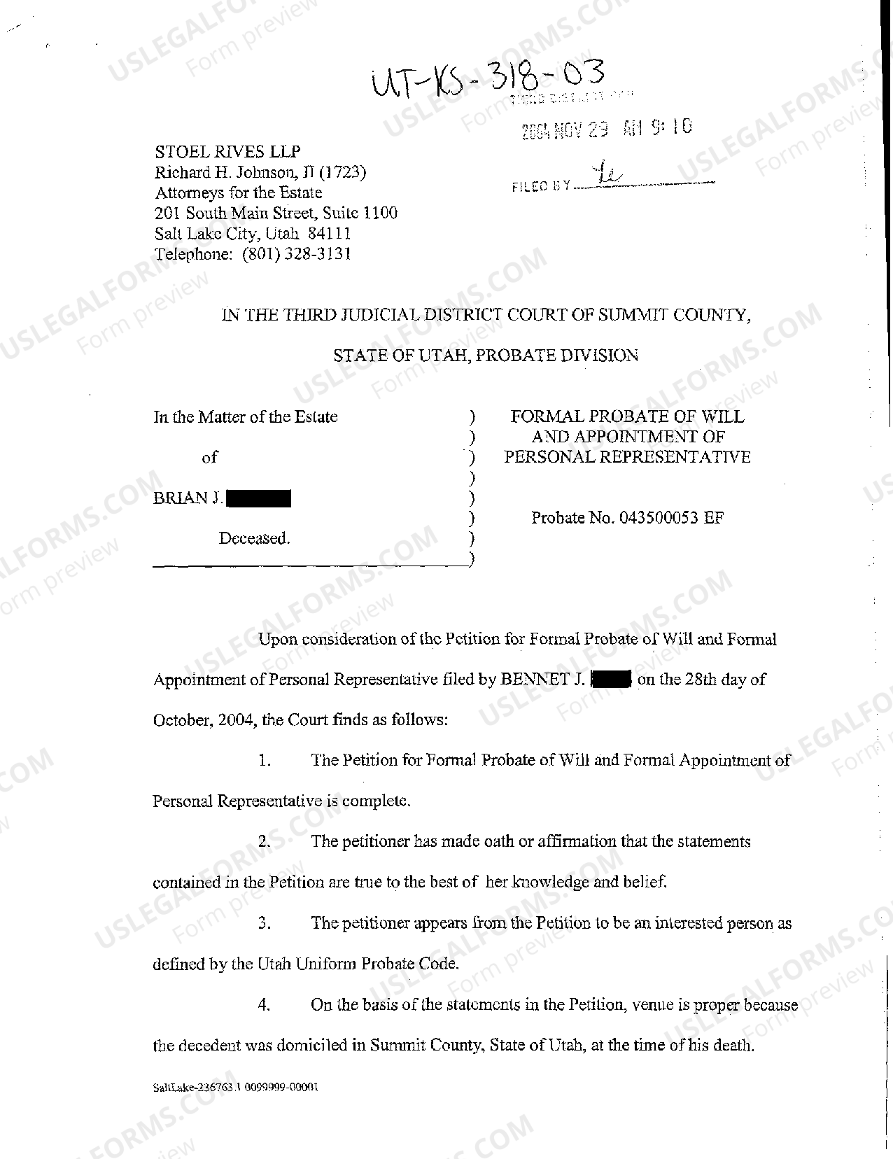 Utah Formal Probate of Will and Appointment of Personal Representative | US Legal Forms