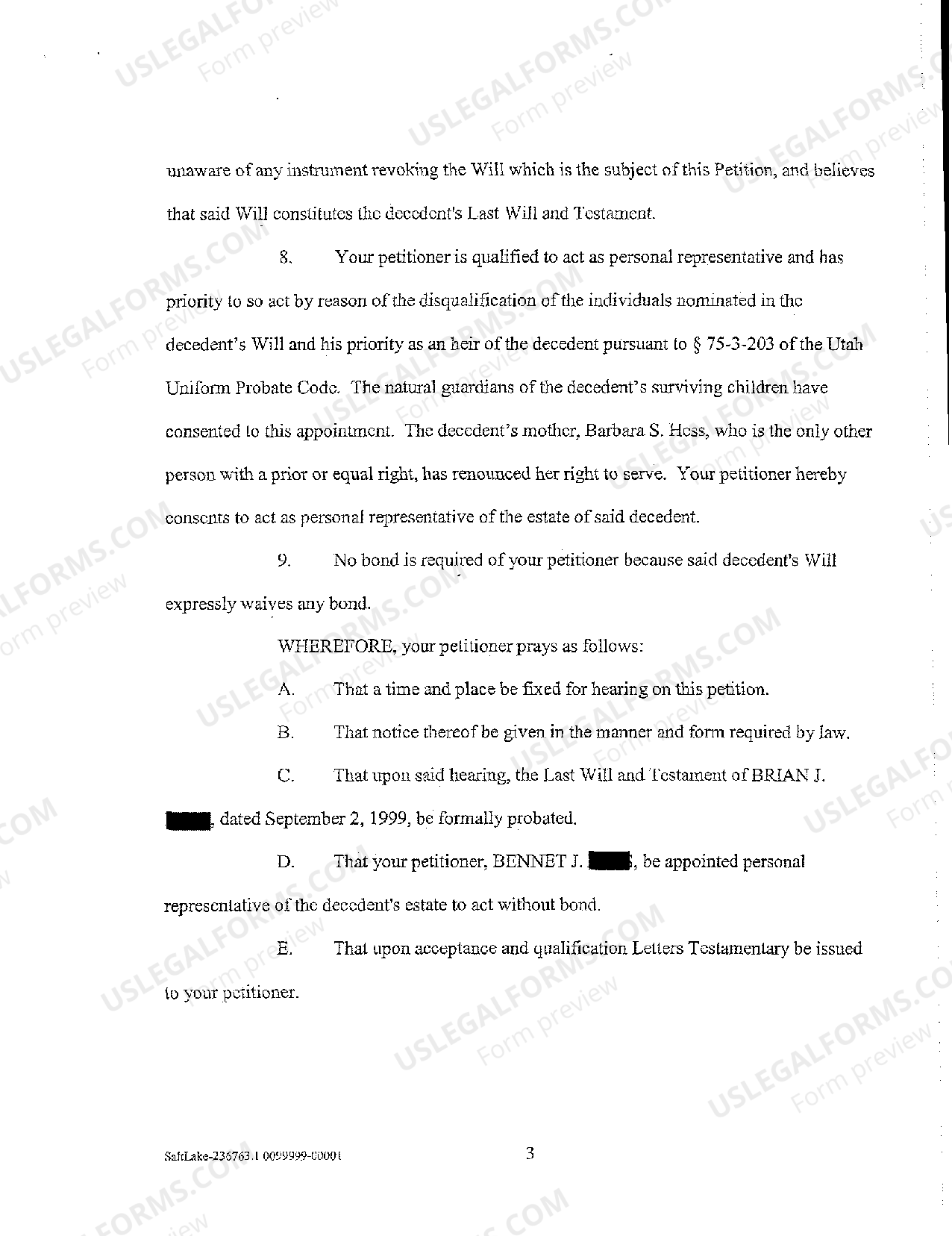 Utah Petition for Formal Probate of Will and Appointment of Personal Representative | US Legal Forms