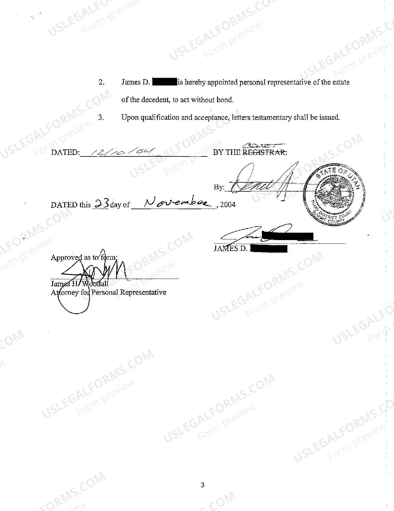 Utah Statement of Informal Probate of Will and Informal Appointment of Personal Representative ...