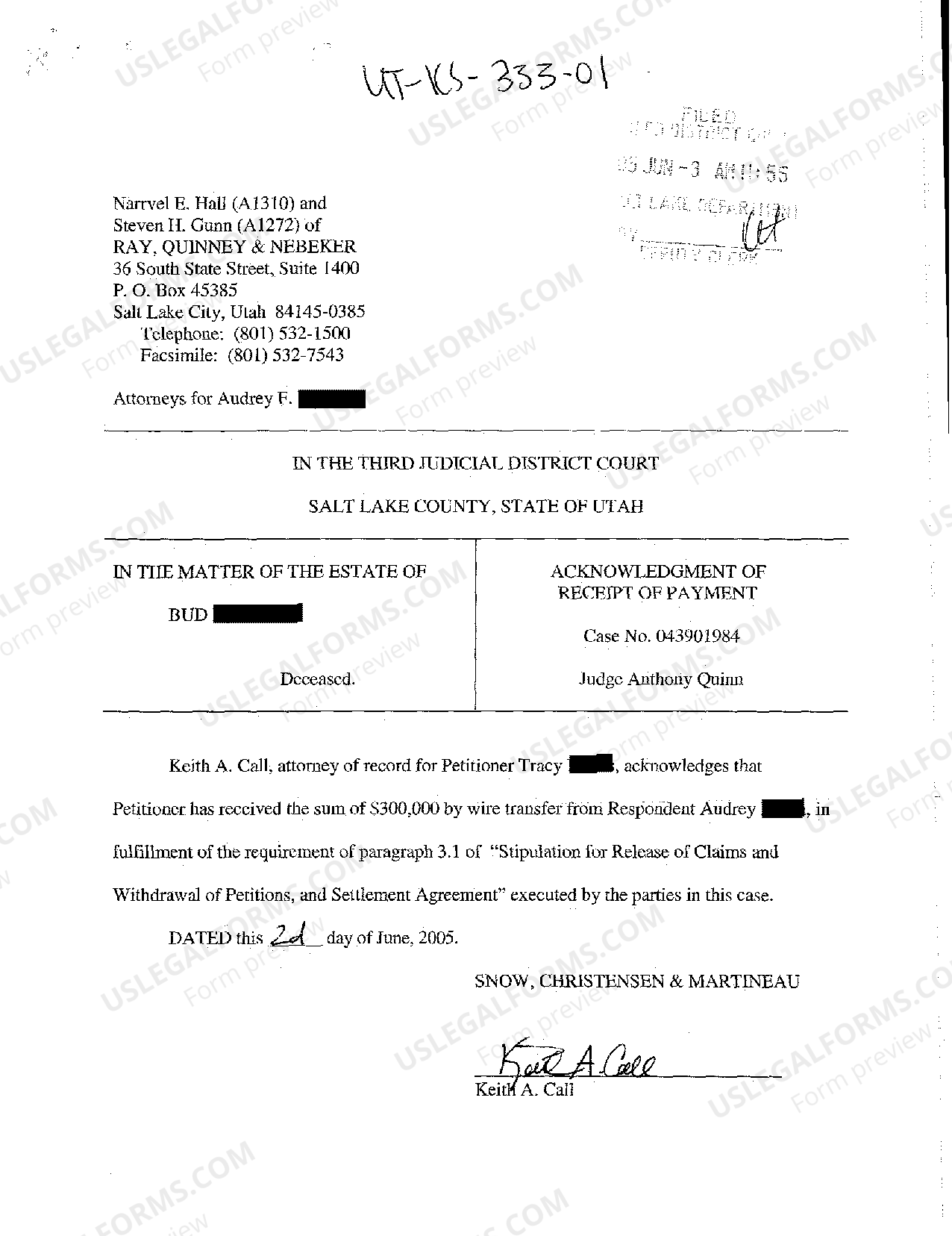 Utah Acknowledgment of Receipt of Payment | US Legal Forms