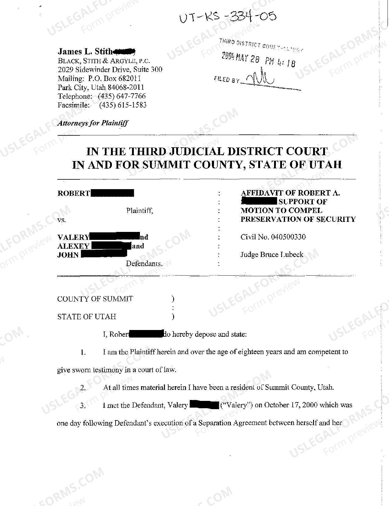 Utah Affidavit of Plaintiff in Support of Motion to Compel Preservation ...