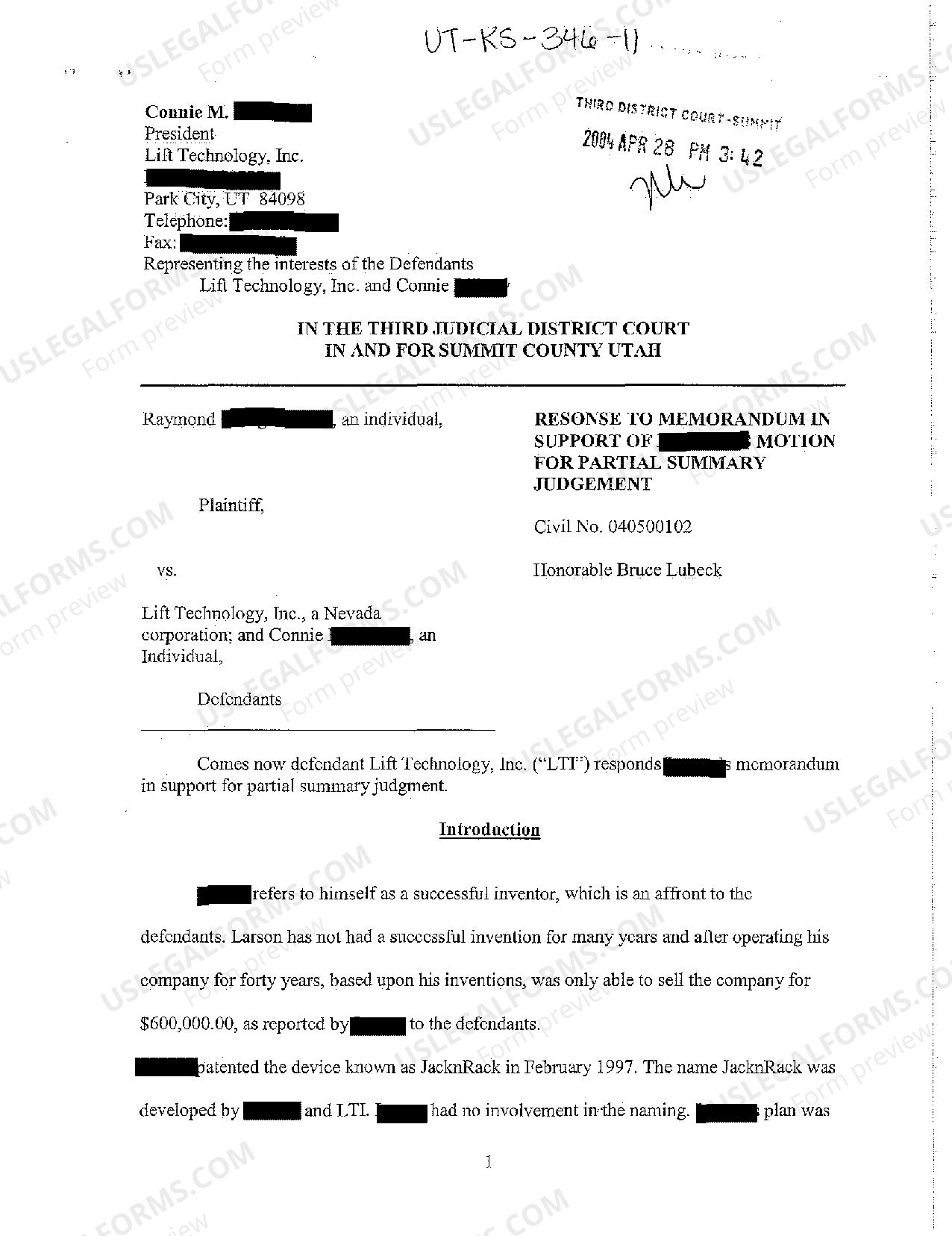 Utah Response to Memorandum in Support of Plaintiff's Motion for ...