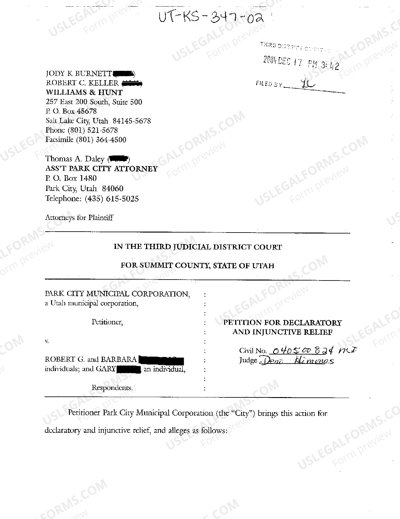 Utah Petition For Declaratory and Injunctive Relief Declaring ...