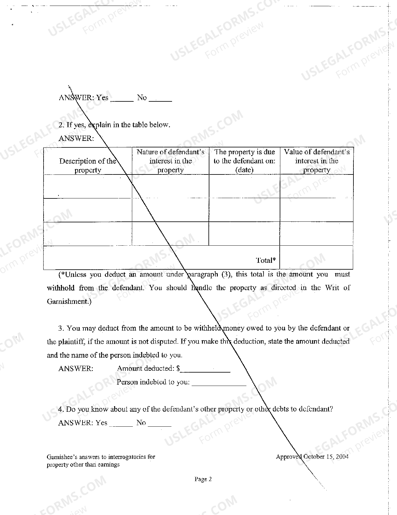 Utah Garnishee's Answers to Interrogatories for Property Other than ...