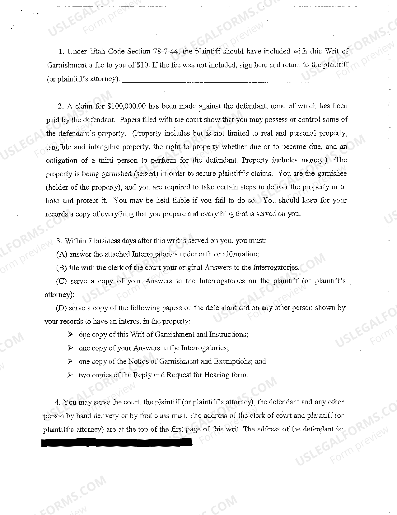 Utah Writ of Garnishment and Instructions | US Legal Forms