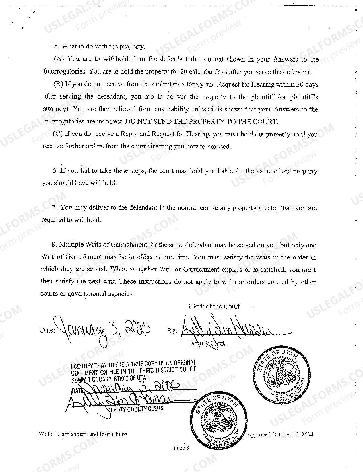 Utah Writ of Garnishment and Instructions | US Legal Forms