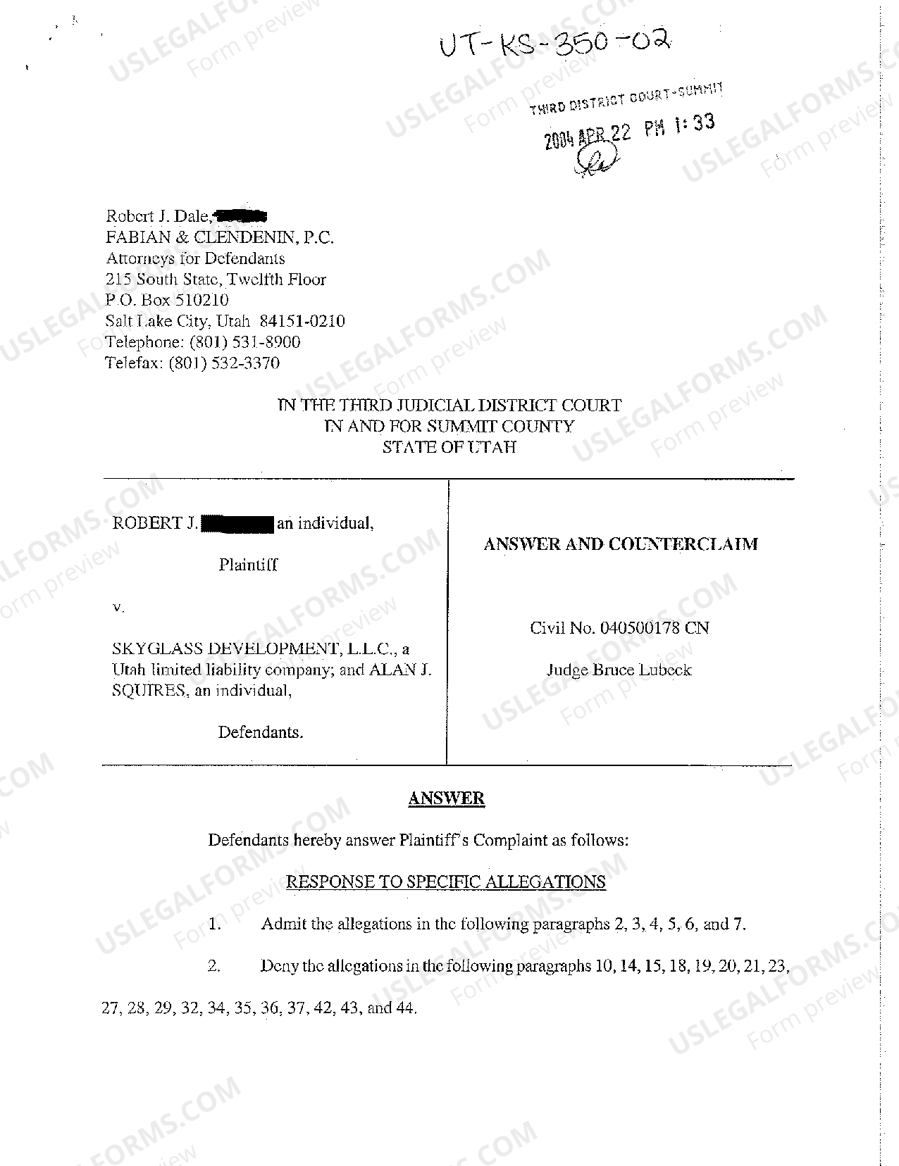 Answer Counterclaim Breach Of Contract With Examples | US Legal Forms