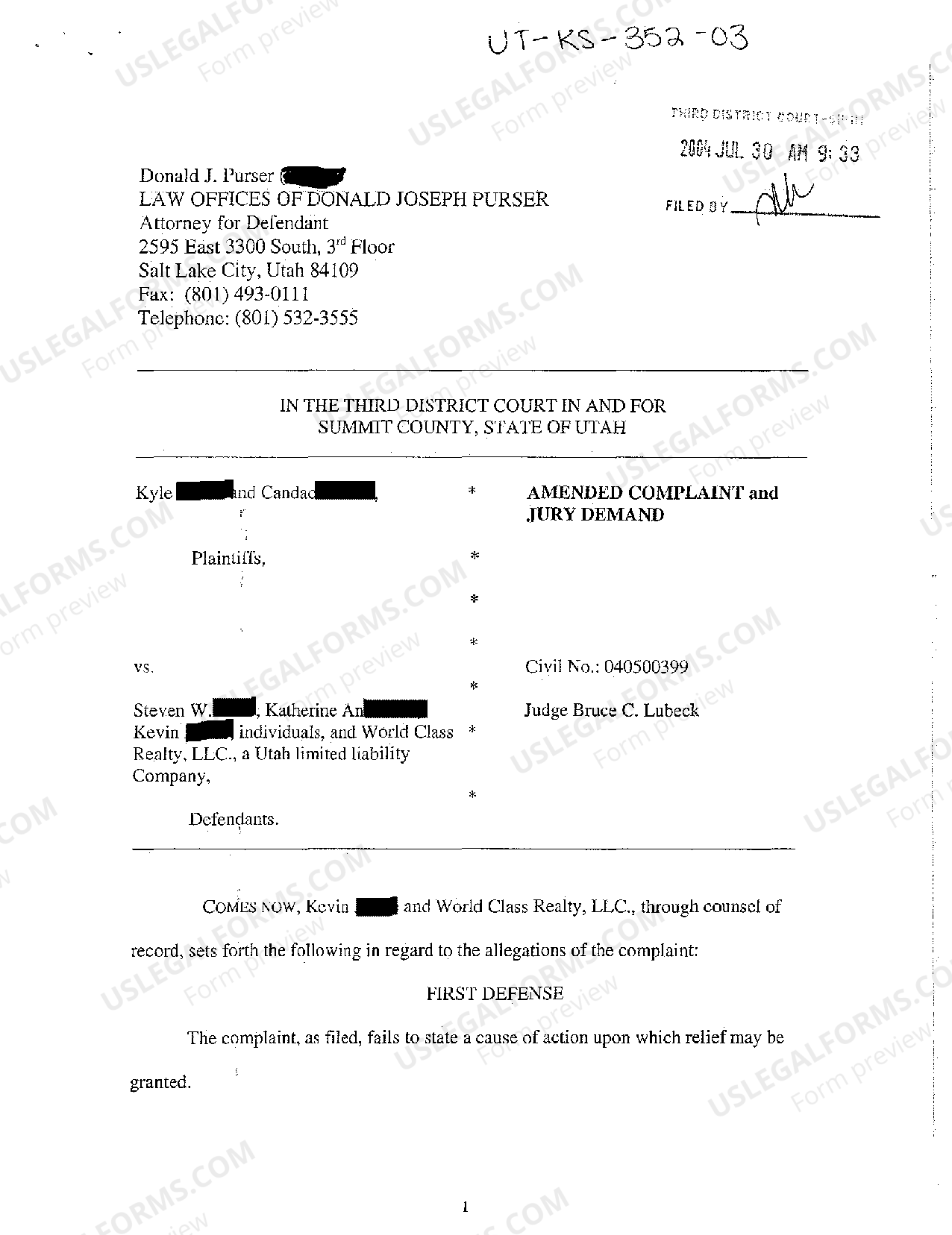 Utah Amended Complaint and Jury Demand | US Legal Forms