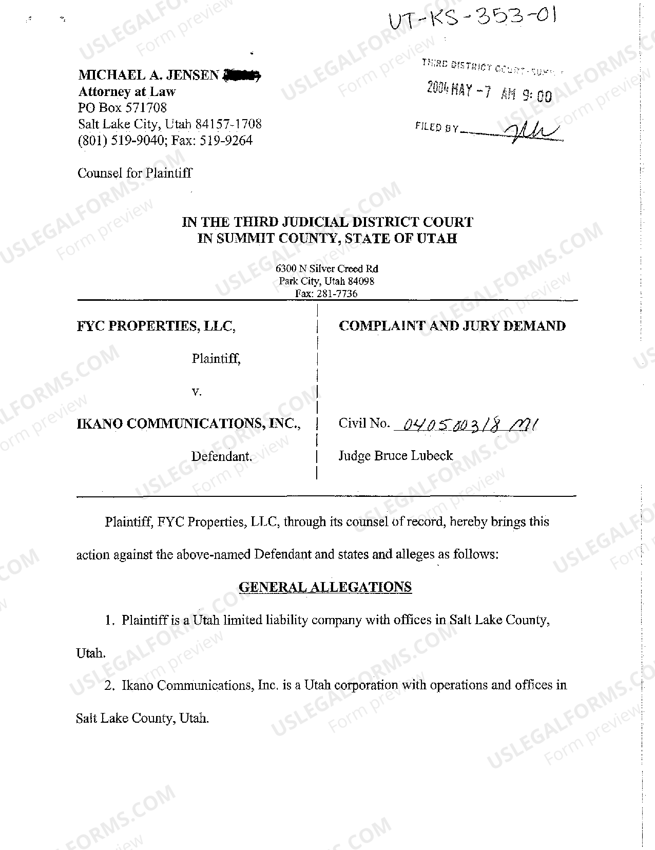 Utah Complaint and Jury Demand - Trespass and Conversion | US Legal Forms