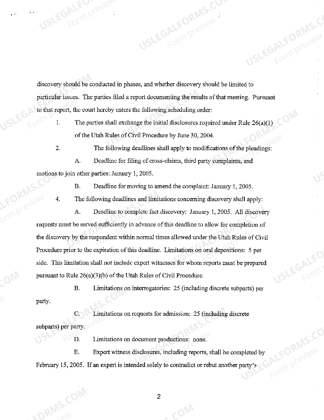 Utah Rule 26(f) Planning Conference Scheduling Order | US Legal Forms