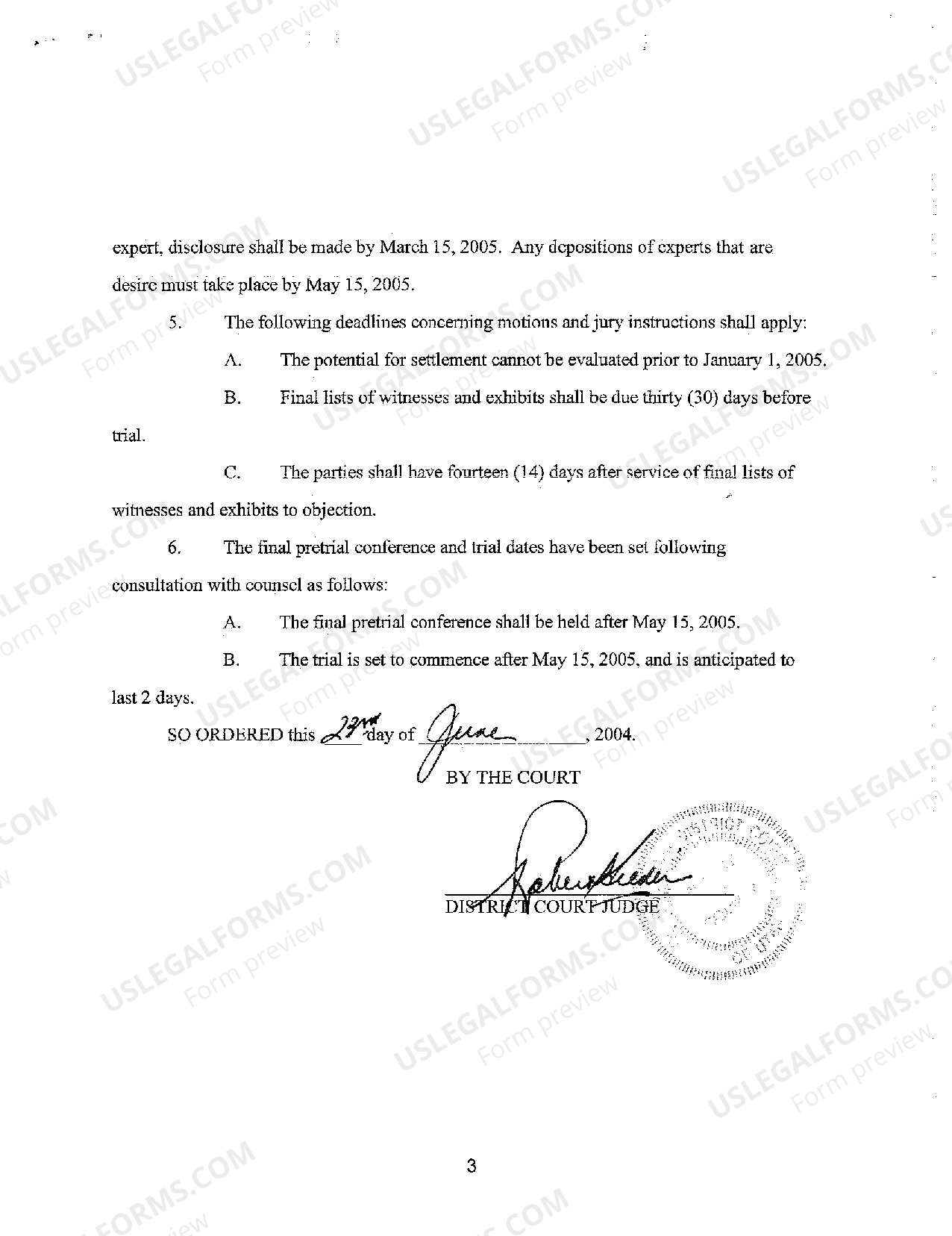Utah Rule 26(f) Planning Conference Scheduling Order | US Legal Forms