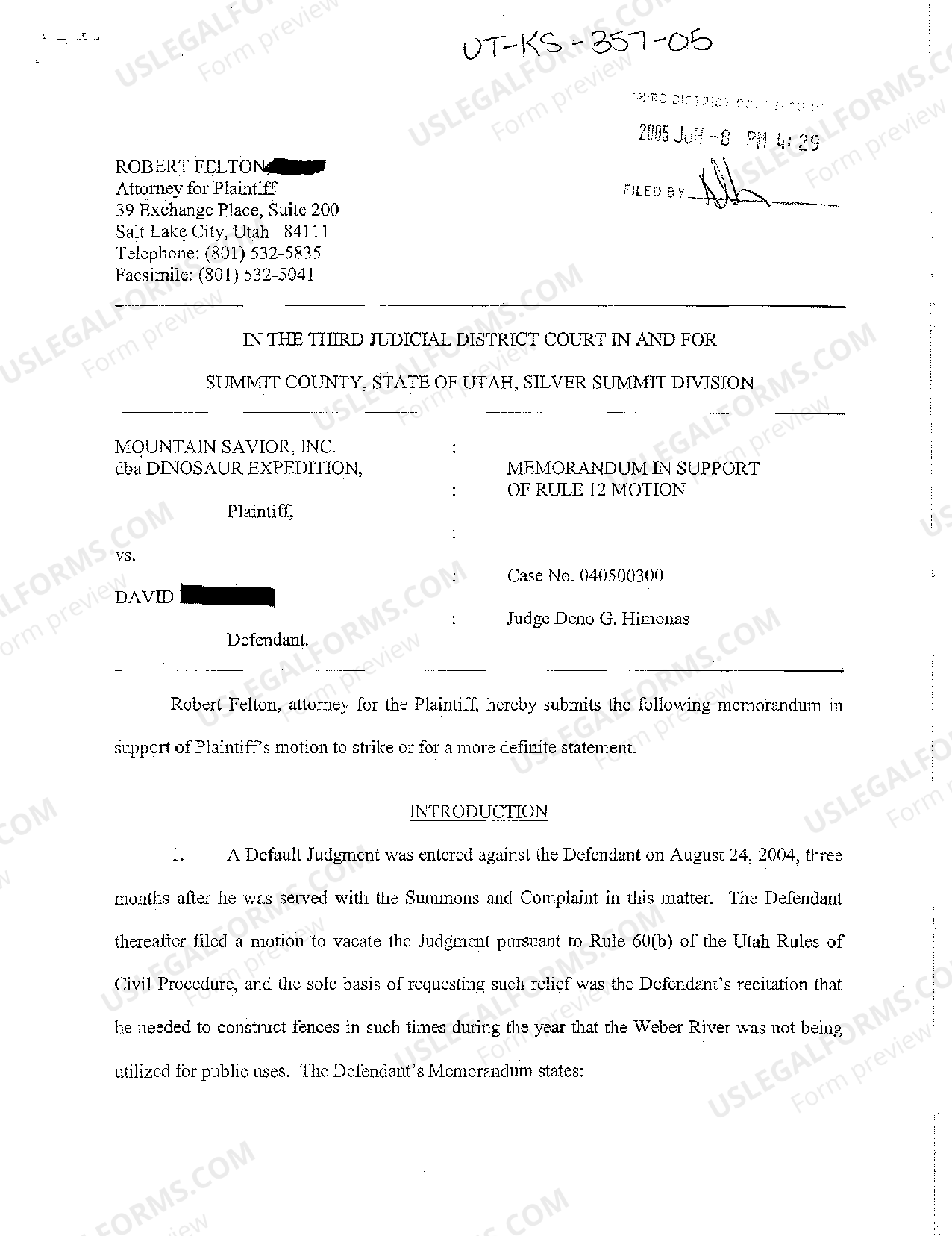 Utah Memorandum in Support of Motion to Dismiss and For More Definite Statement | US Legal Forms