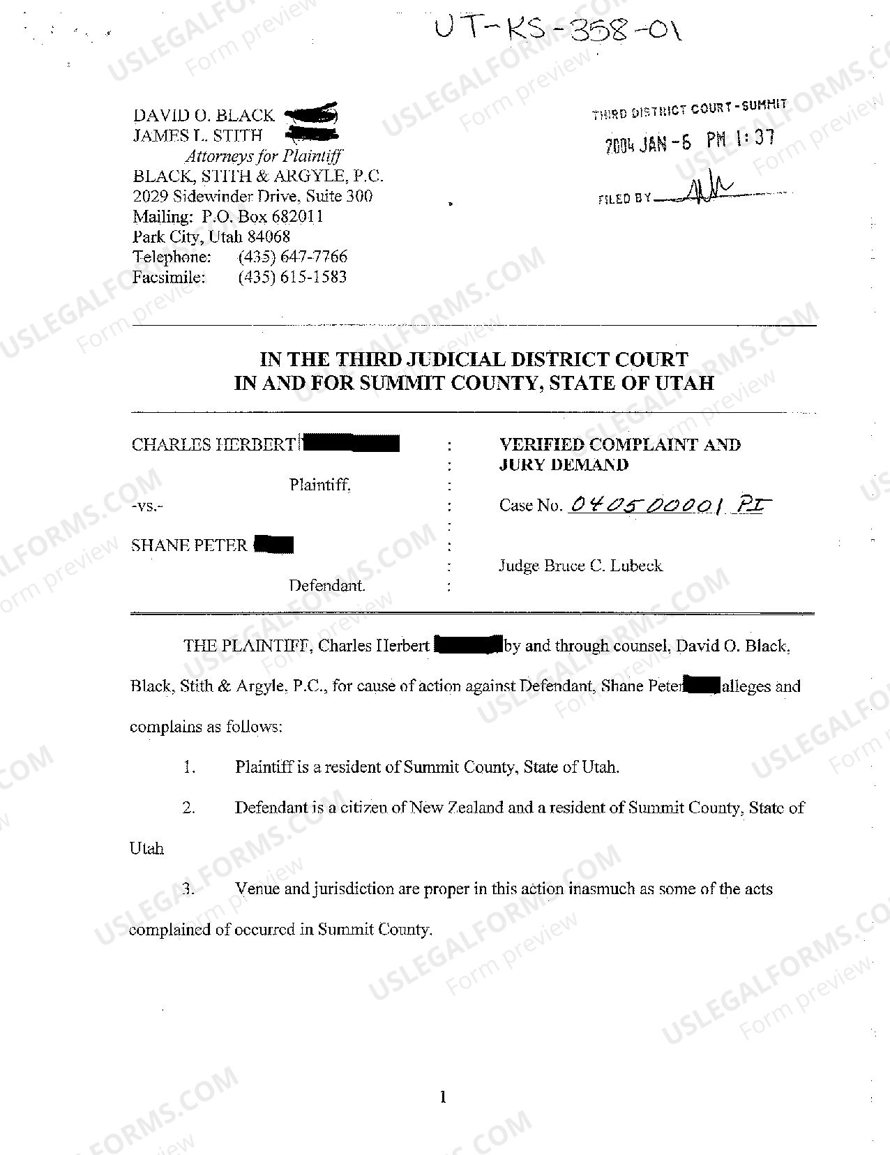 Utah Verified Complaint and Jury Demand - Alienation Of Affection Utah ...