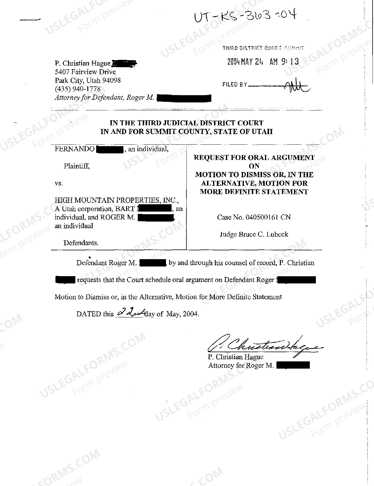 Utah Request For Oral Argument on Motion to Dismiss or, in the ...