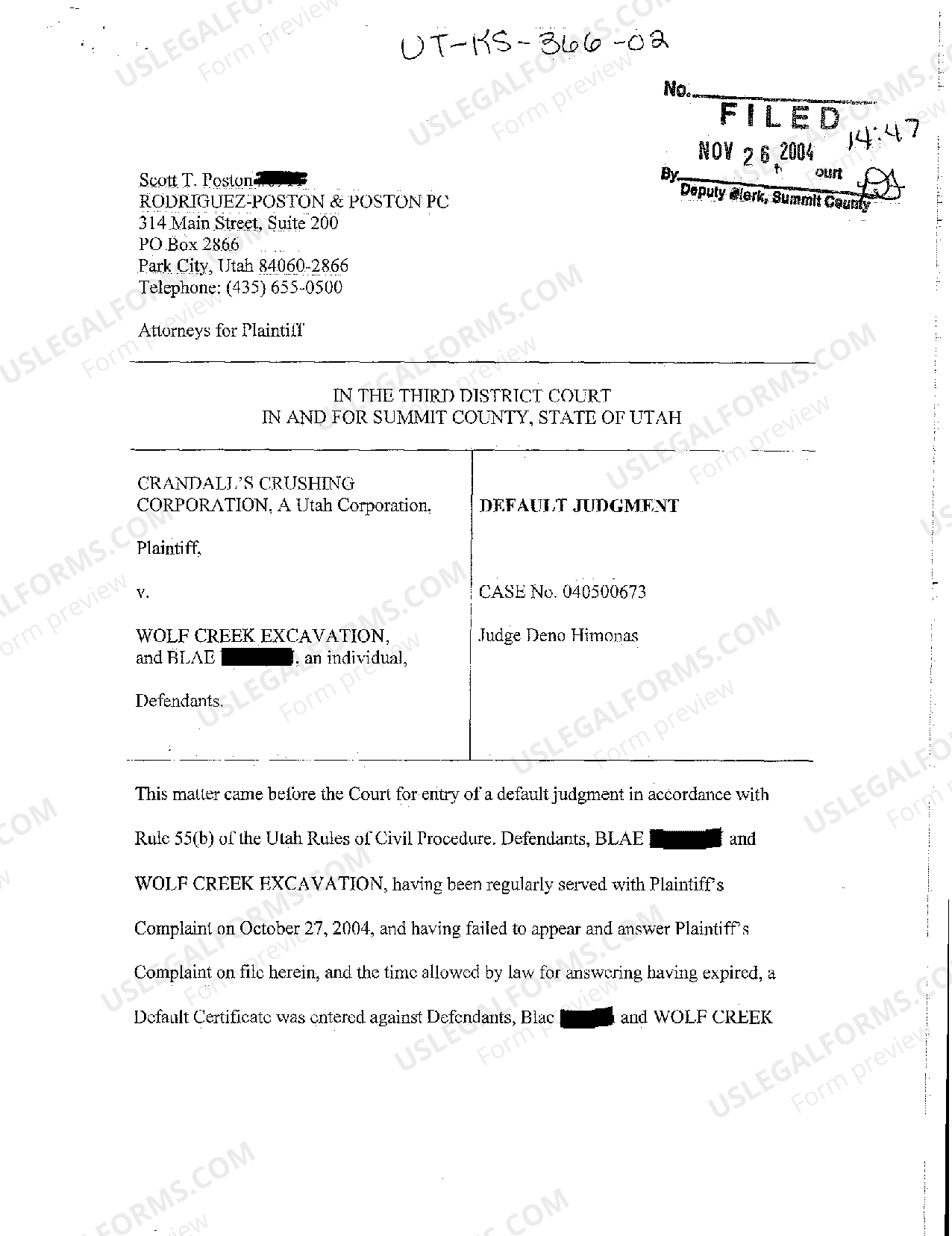 Utah Default Judgment Against Defendant | US Legal Forms