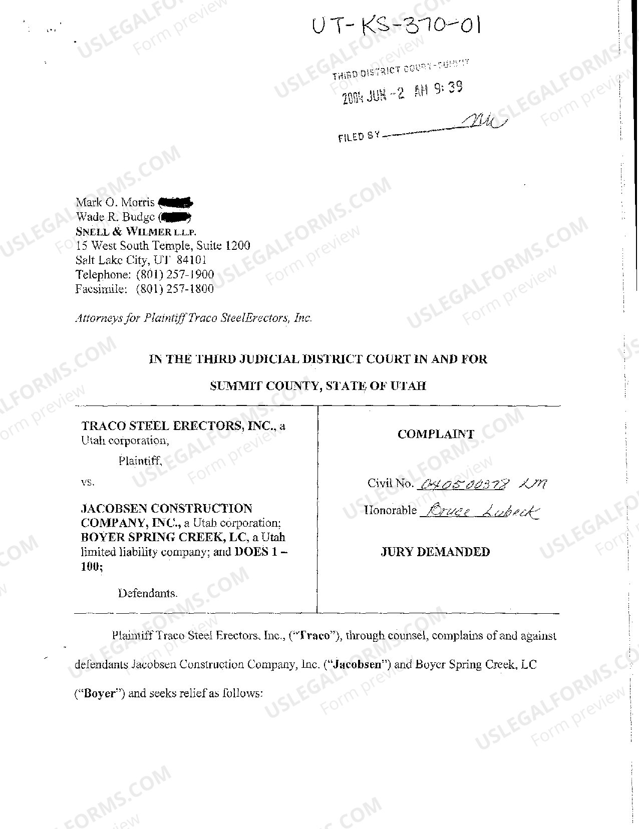 West Jordan Utah Complaint - Breach of Contract, Prompt Payment Act ...