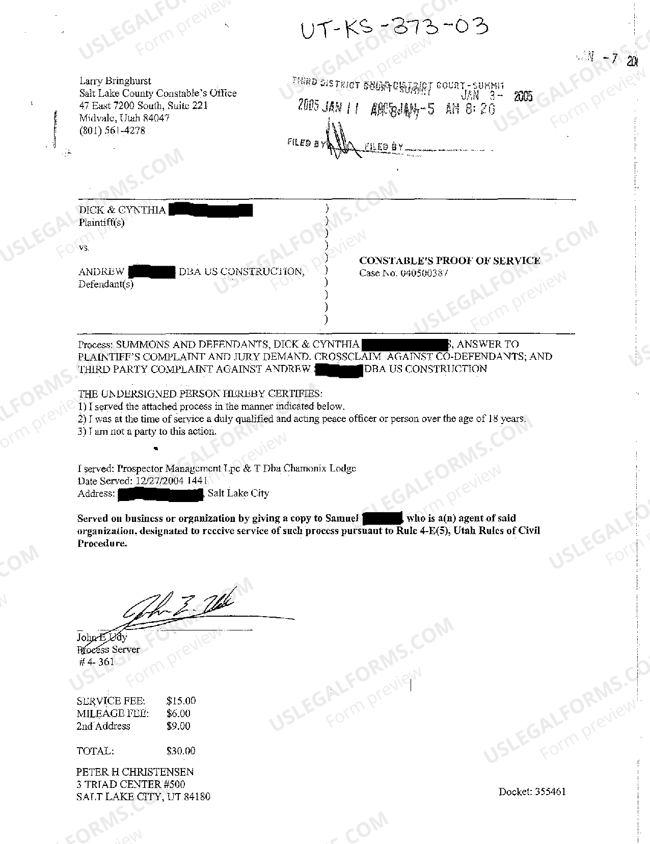 Utah Constable's Proof of Service | US Legal Forms
