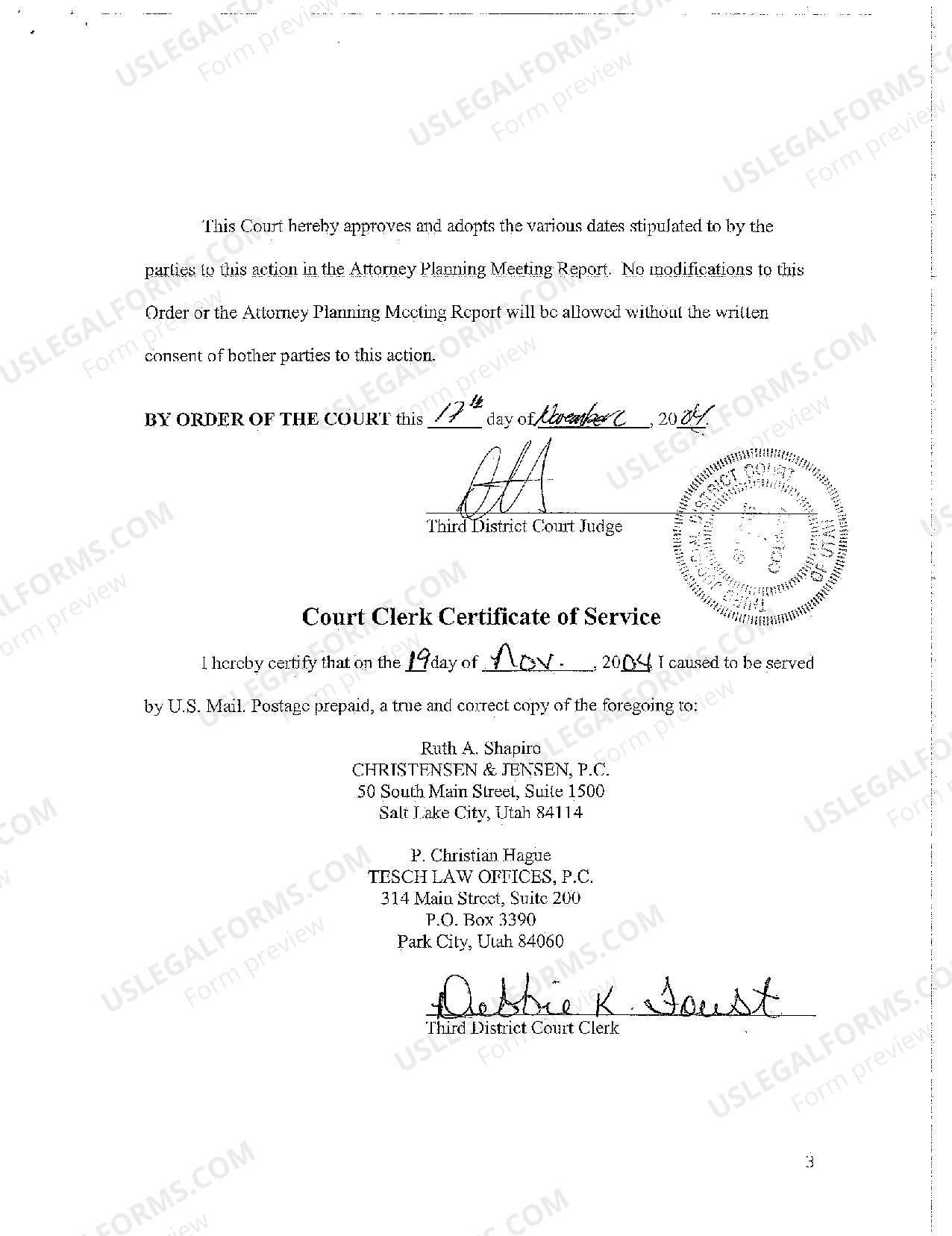 Utah Attorney Planning Meeting Report and Proposed Order | US Legal Forms