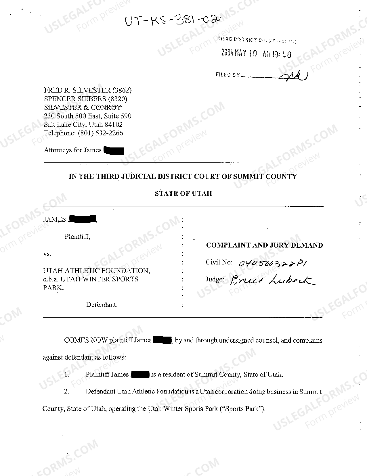 Utah Complaint and Jury Demand regarding Injuries Sustained on Bobsled ...