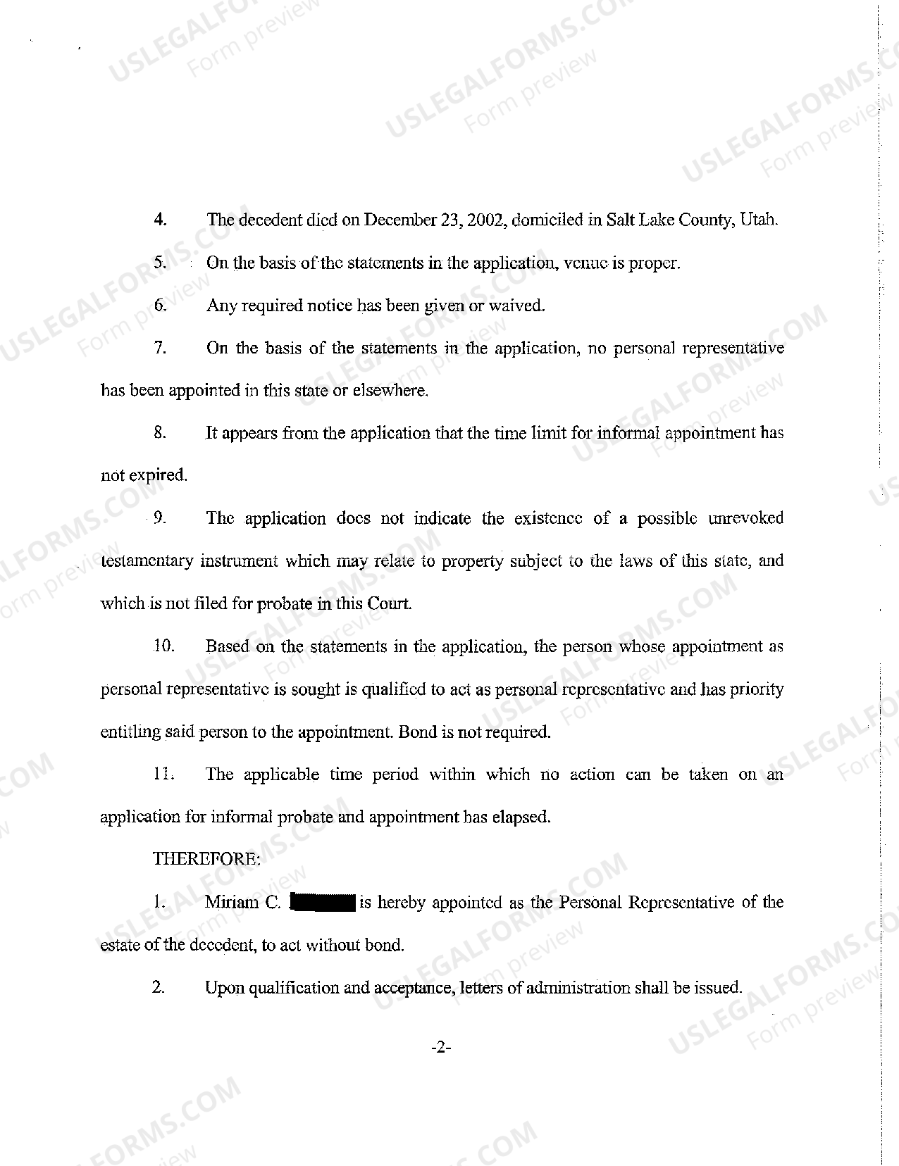 Utah Statement of Informal Appointment of Personal Representative | US ...